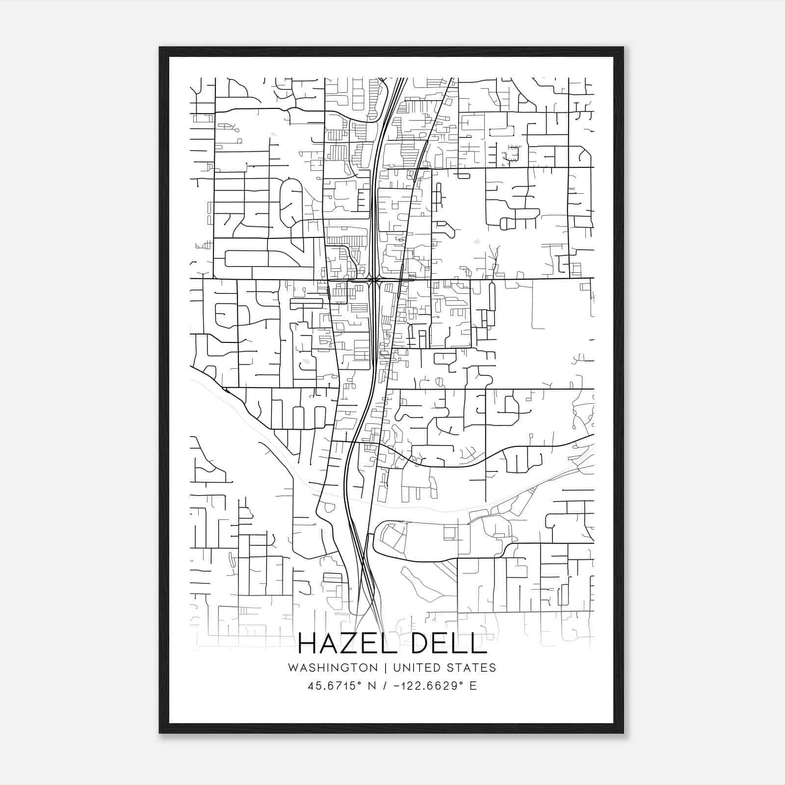 Hazel Dell Washington Map Poster, Modern Home Decor Wall Art Print ...