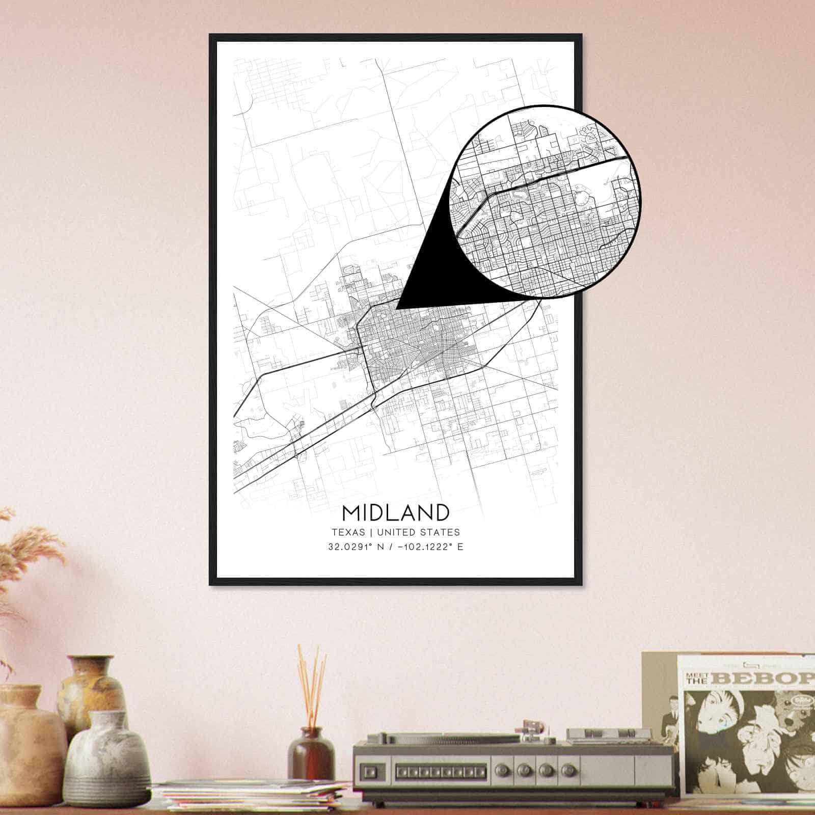 Midland Texas Map Poster, Modern Home Decor Wall Art Print - Custom ...