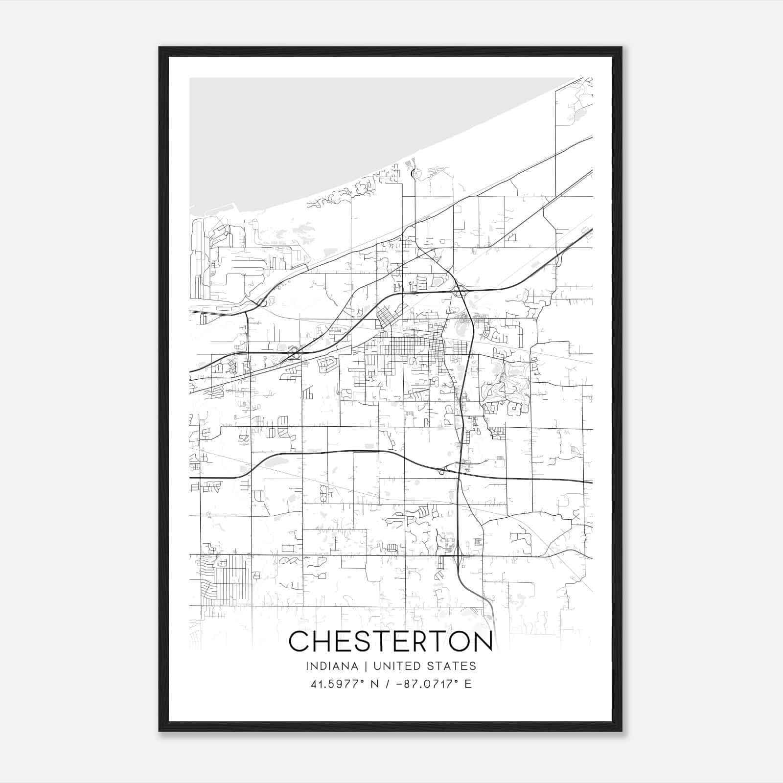 Chesterton Indiana Map Poster, Modern Home Decor Wall Art Print ...