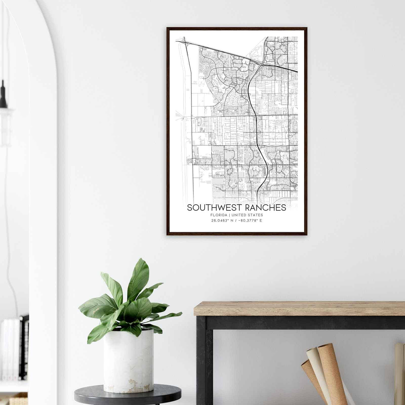 Southwest Ranches Florida Map Poster, Modern Home Decor Wall Art Print ...