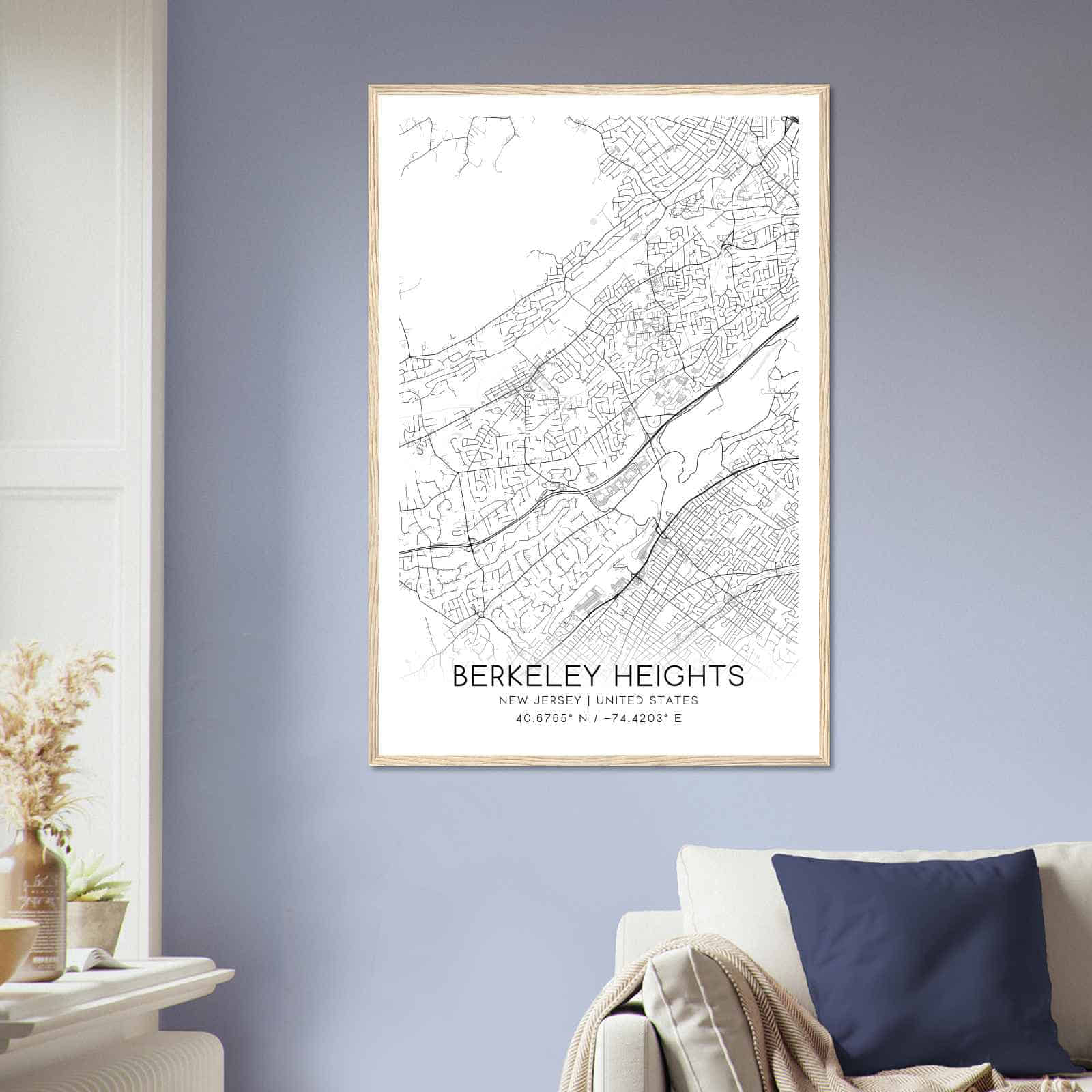 Berkeley Heights New Jersey Map Poster, Modern Home Decor Wall Art ...
