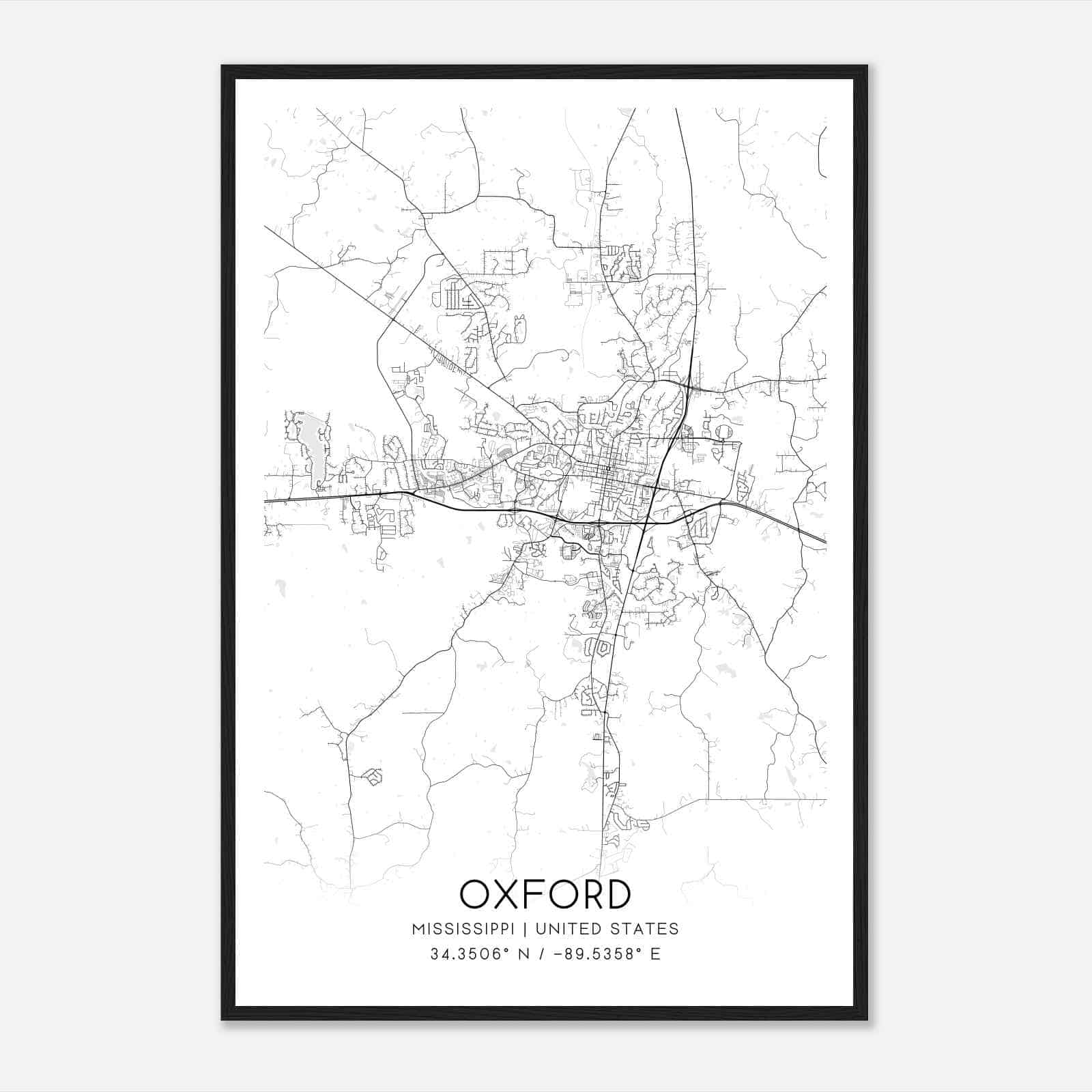 Oxford Mississippi Map Poster, Modern Home Decor Wall Art Print ...