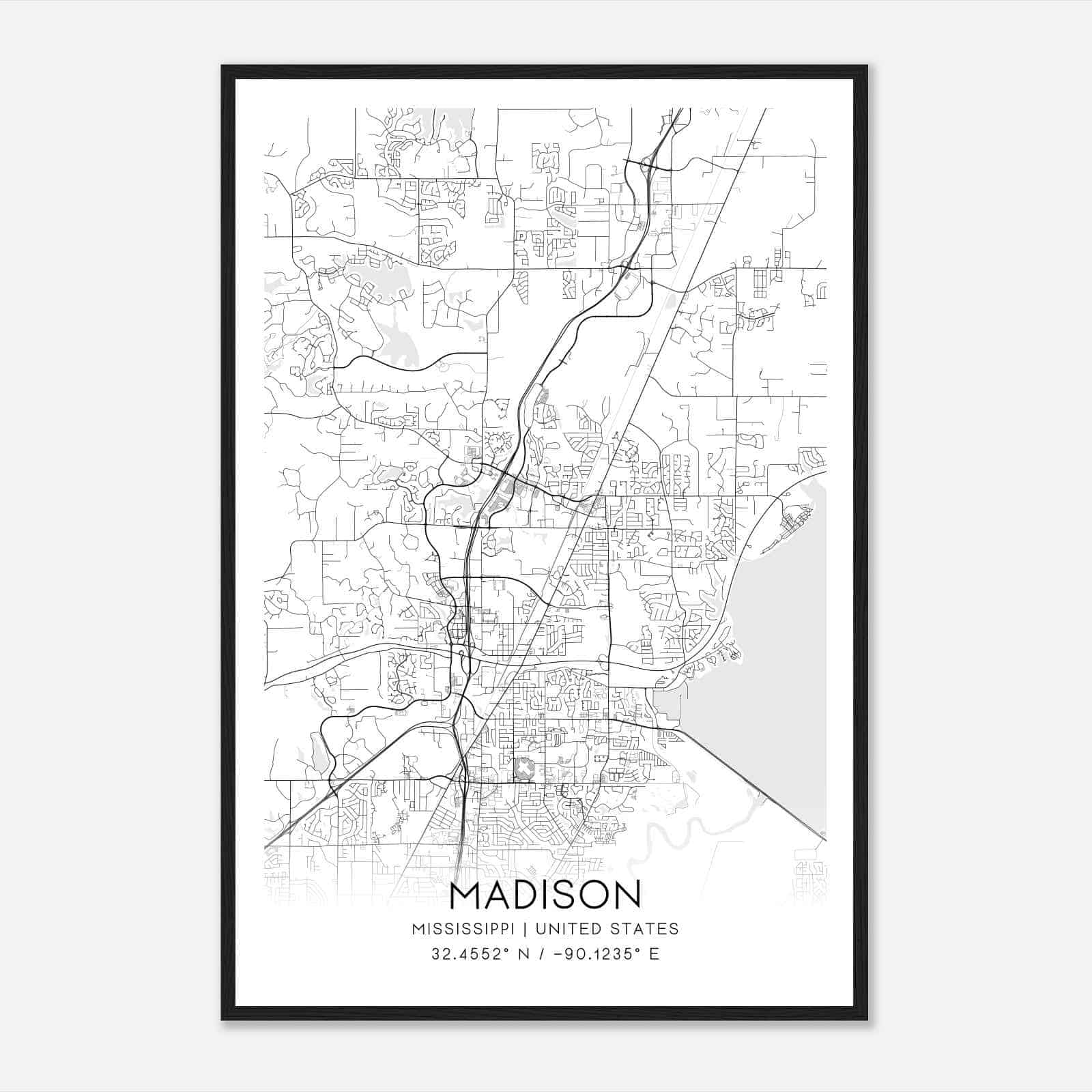 Madison Mississippi Map Poster, Modern Home Decor Wall Art Print ...