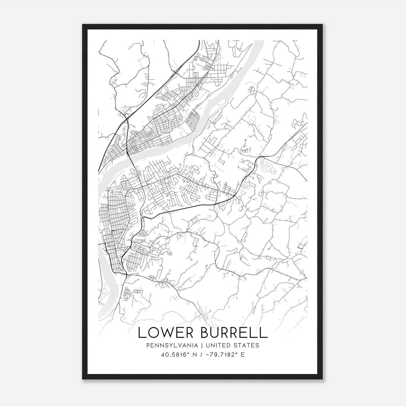 Lower Burrell Pennsylvania Map Poster, Modern Home Decor Wall Art Print ...