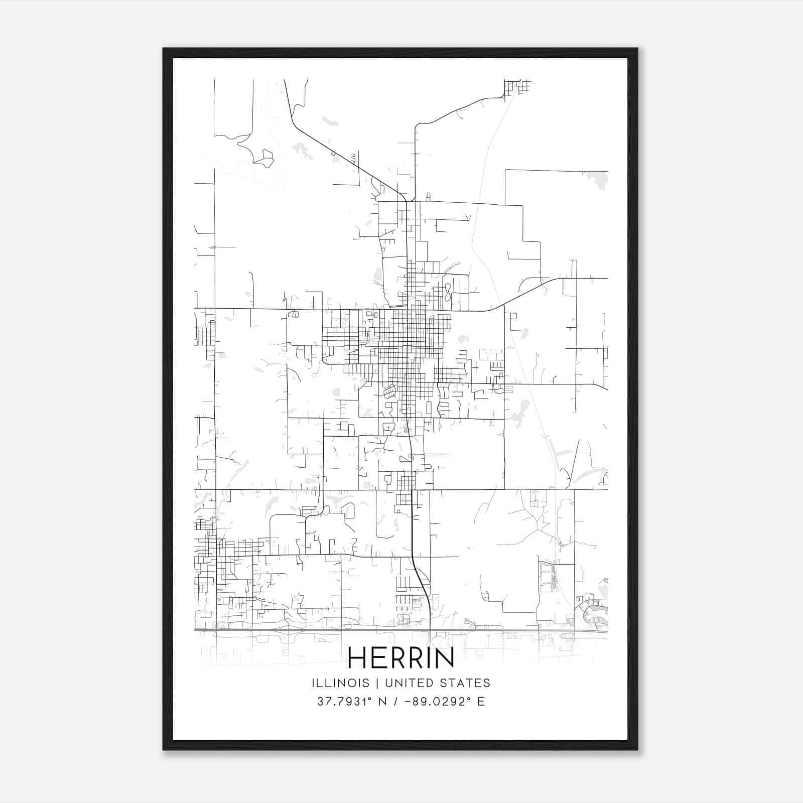 Herrin Illinois Map Poster, Modern Home Decor Wall Art Print - Custom ...