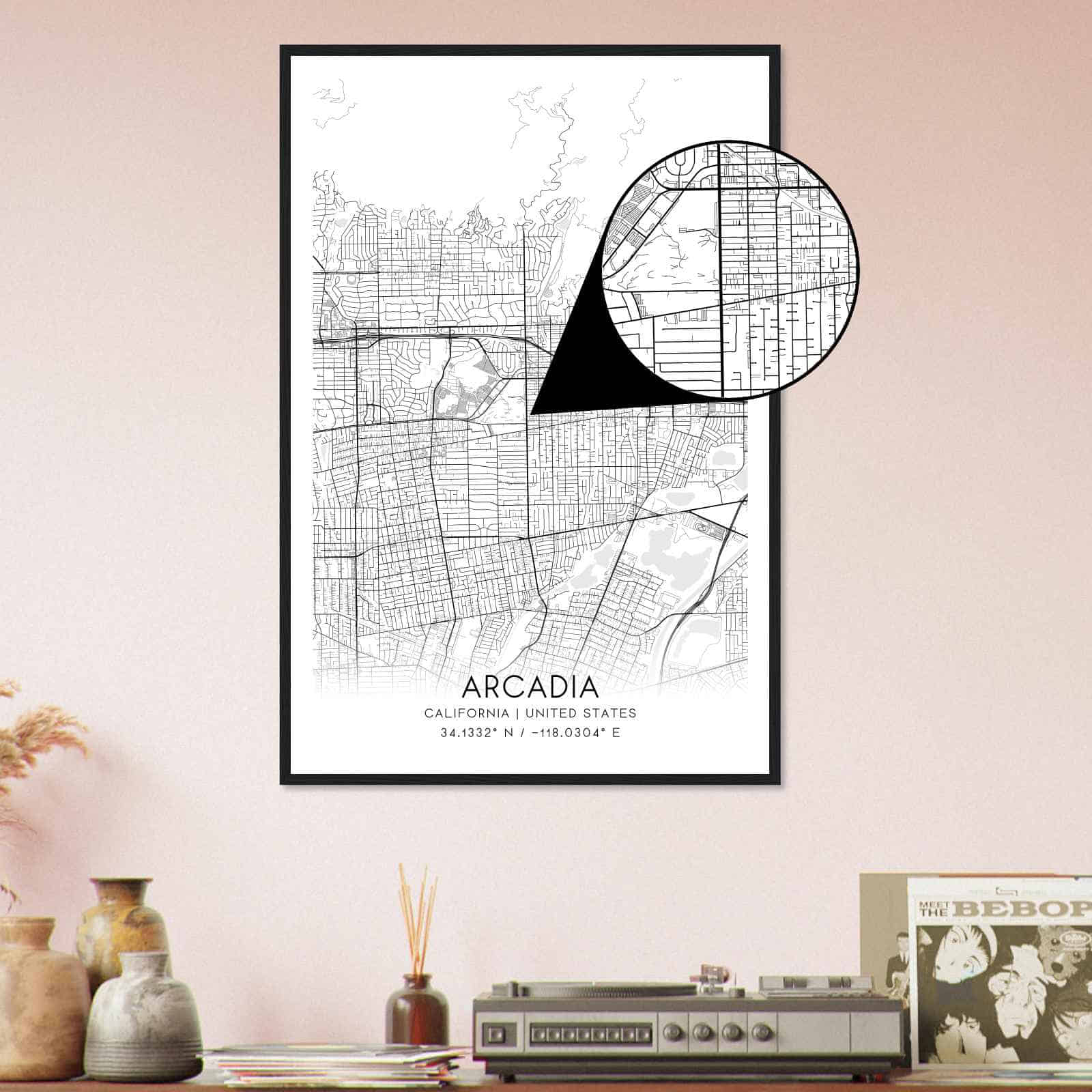 Arcadia California Map Poster, Modern Home Decor Wall Art Print ...