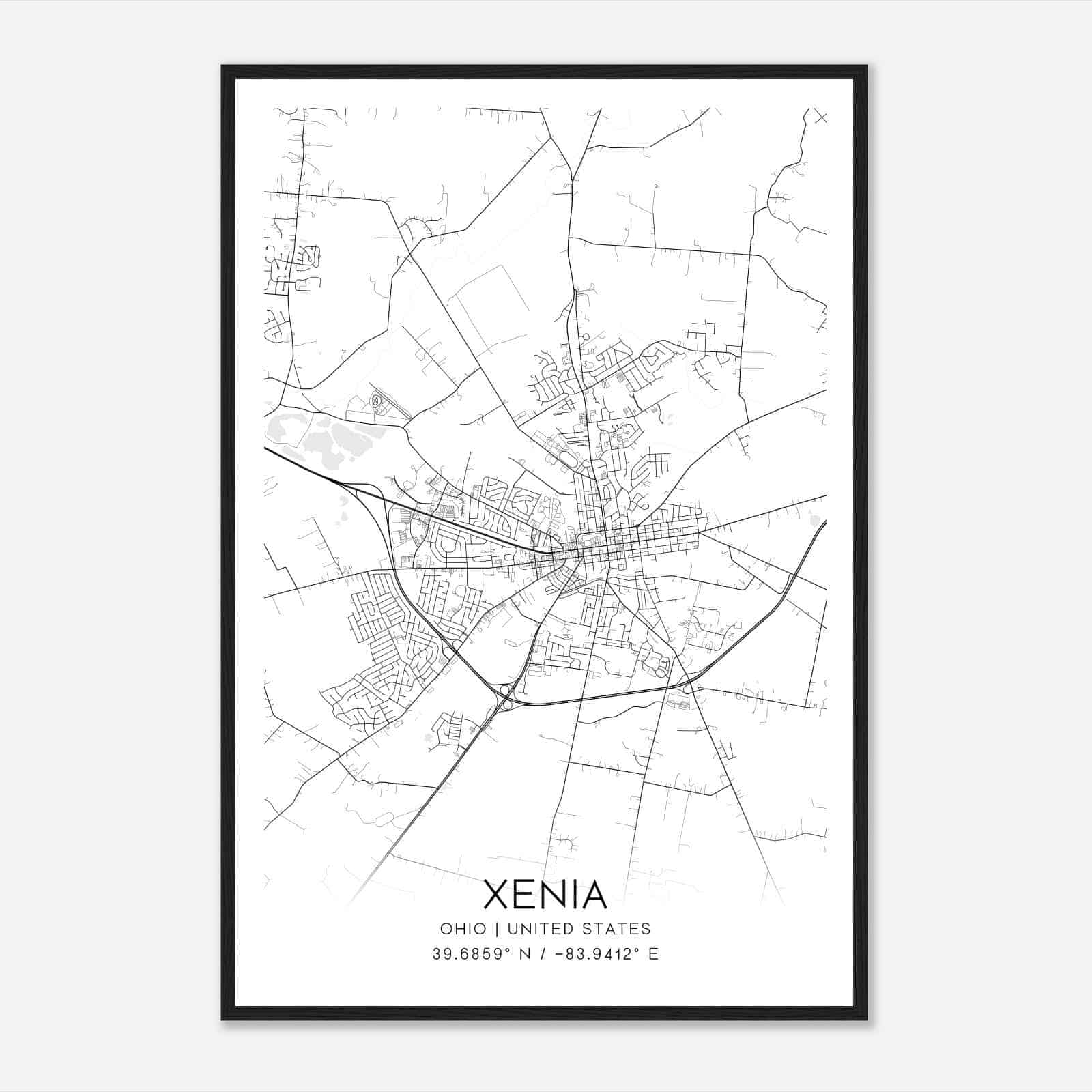Xenia Ohio Map Poster, Modern Home Decor Wall Art Print - Custom Maps ...