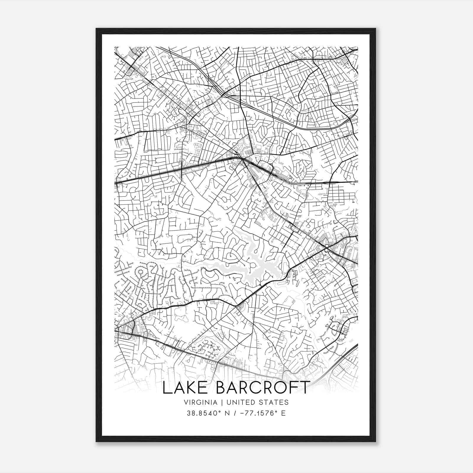 Lake Barcroft Virginia Map Poster, Modern Home Decor Wall Art Print ...