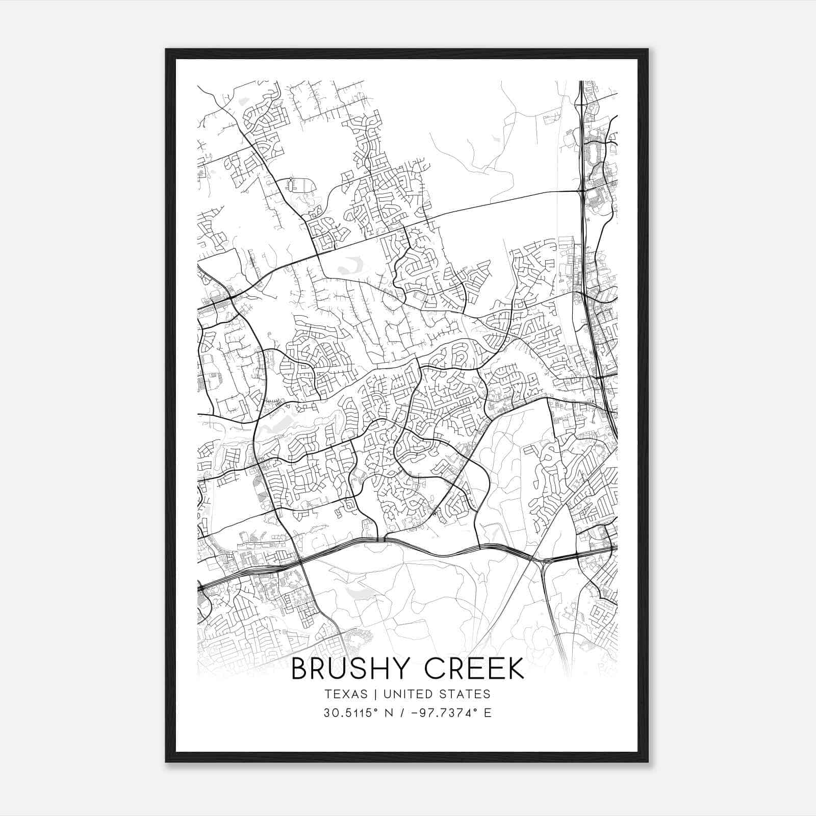 Brushy Creek Texas Map Poster, Modern Home Decor Wall Art Print ...