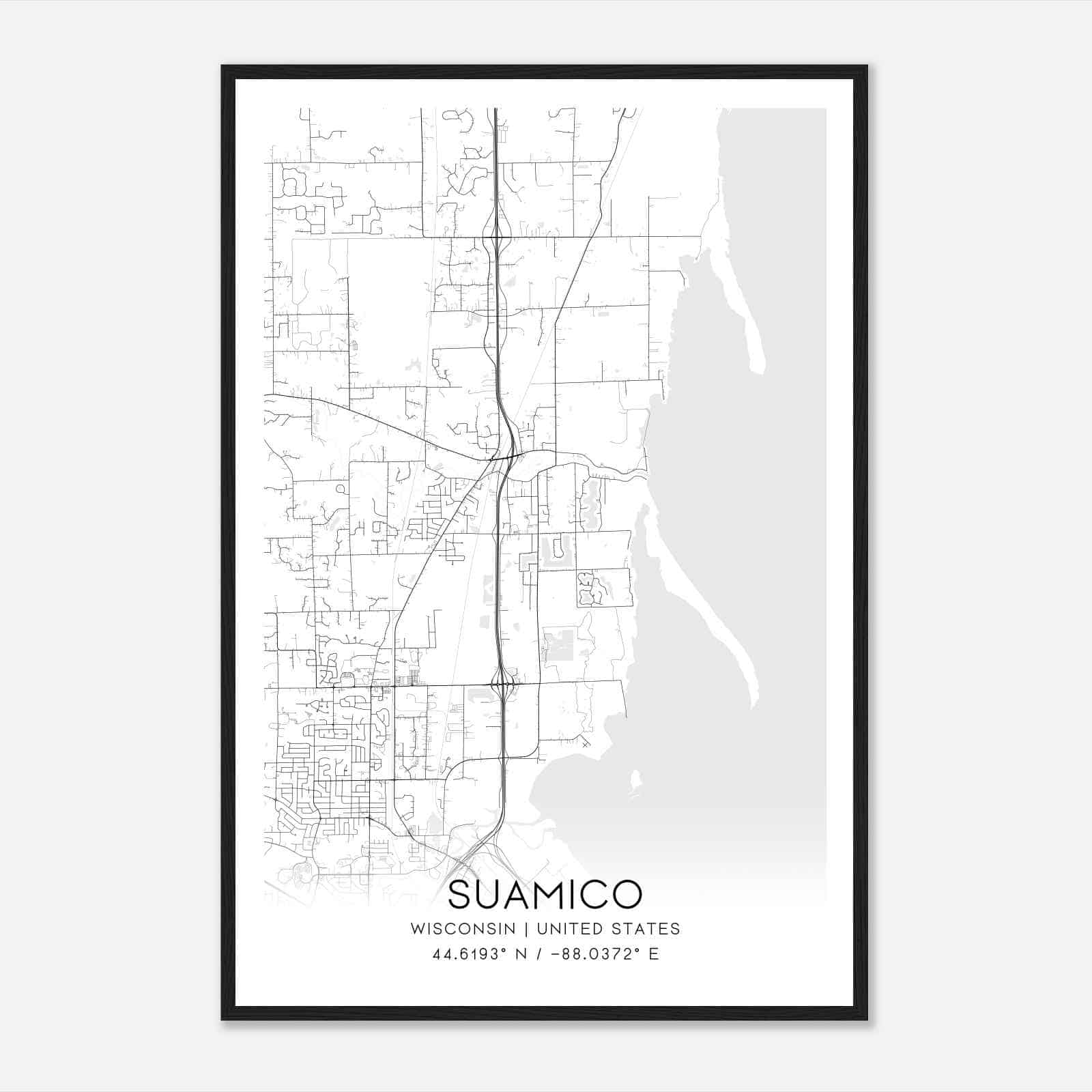 Suamico Wisconsin Map Poster, Modern Home Decor Wall Art Print - Custom ...