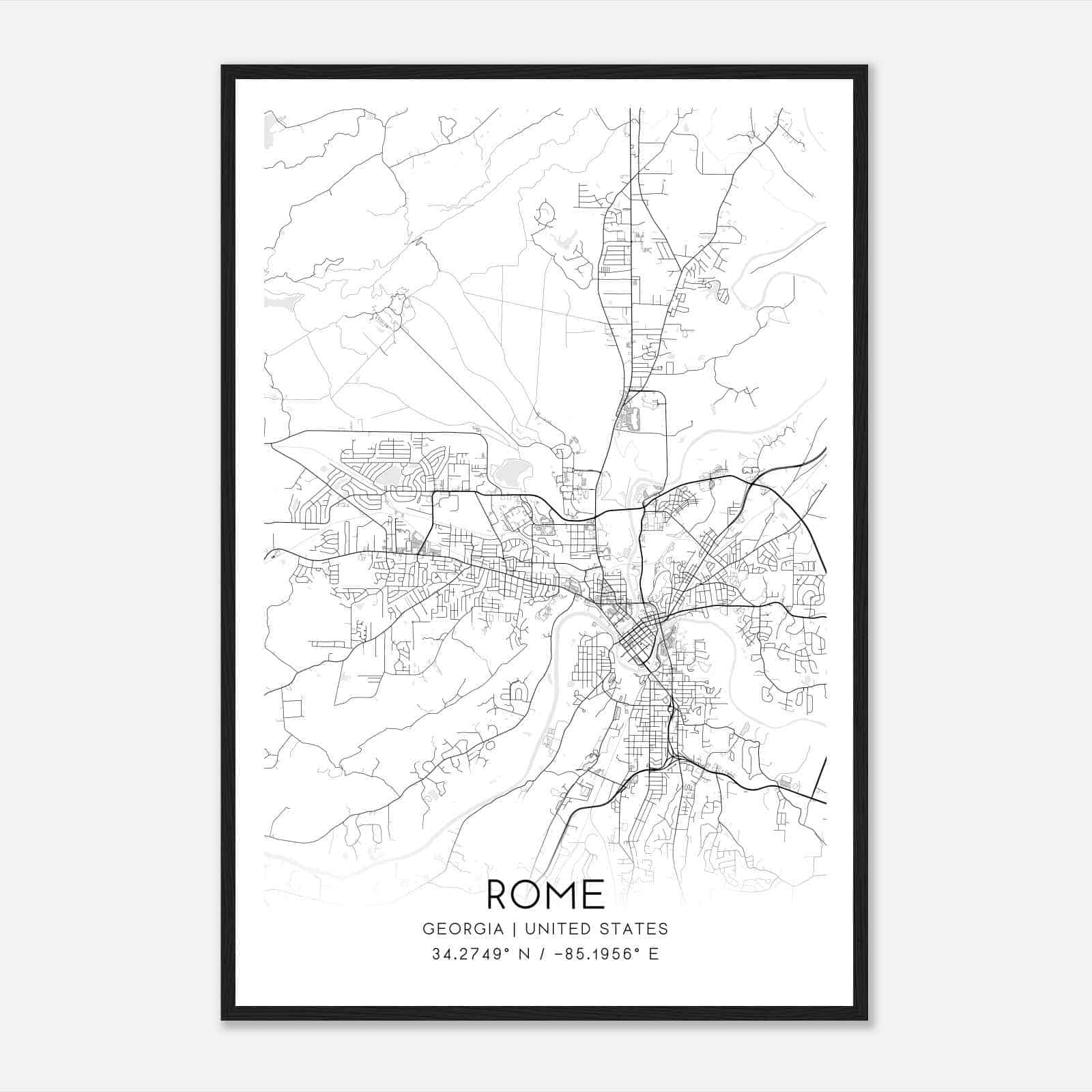 Rome Georgia Map Poster, Modern Home Decor Wall Art Print - Custom Maps ...
