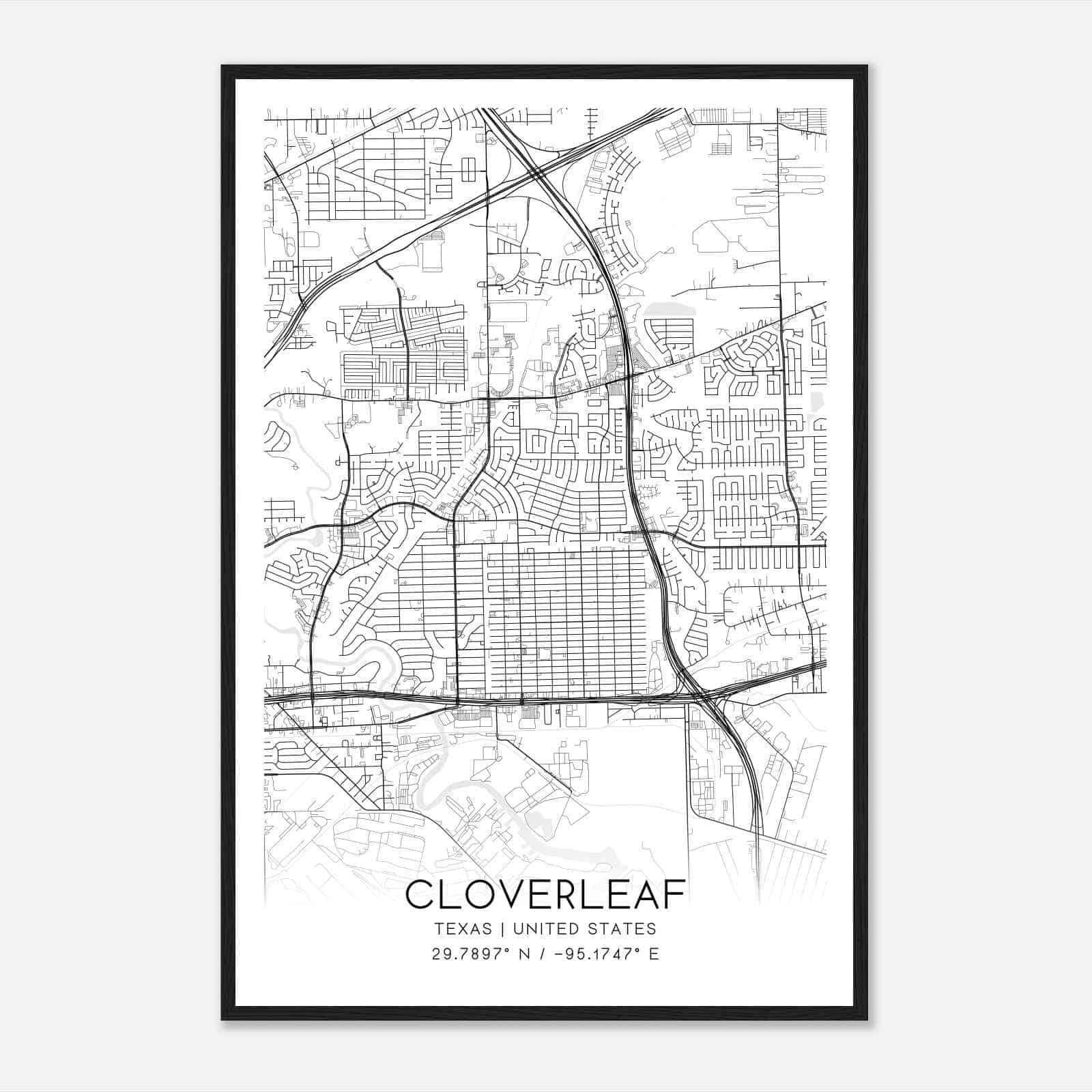 Cloverleaf Texas Map Poster, Modern Home Decor Wall Art Print - Custom ...