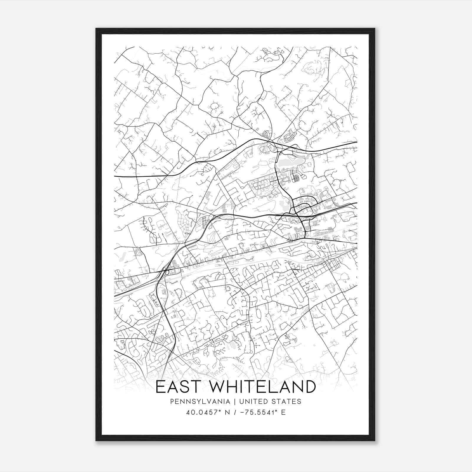 East Whiteland Pennsylvania Map Poster, Modern Home Decor Wall Art ...