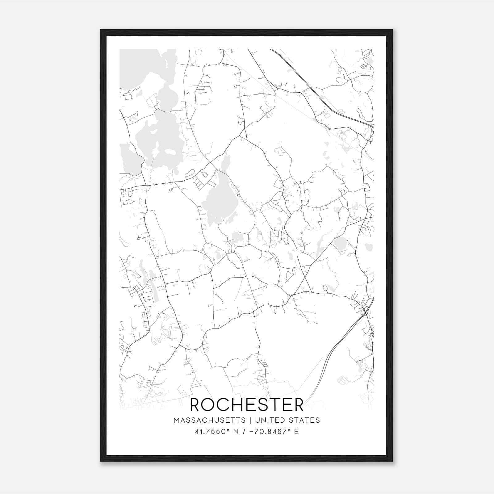 Rochester Massachusetts Map Poster, Modern Home Decor Wall Art Print ...