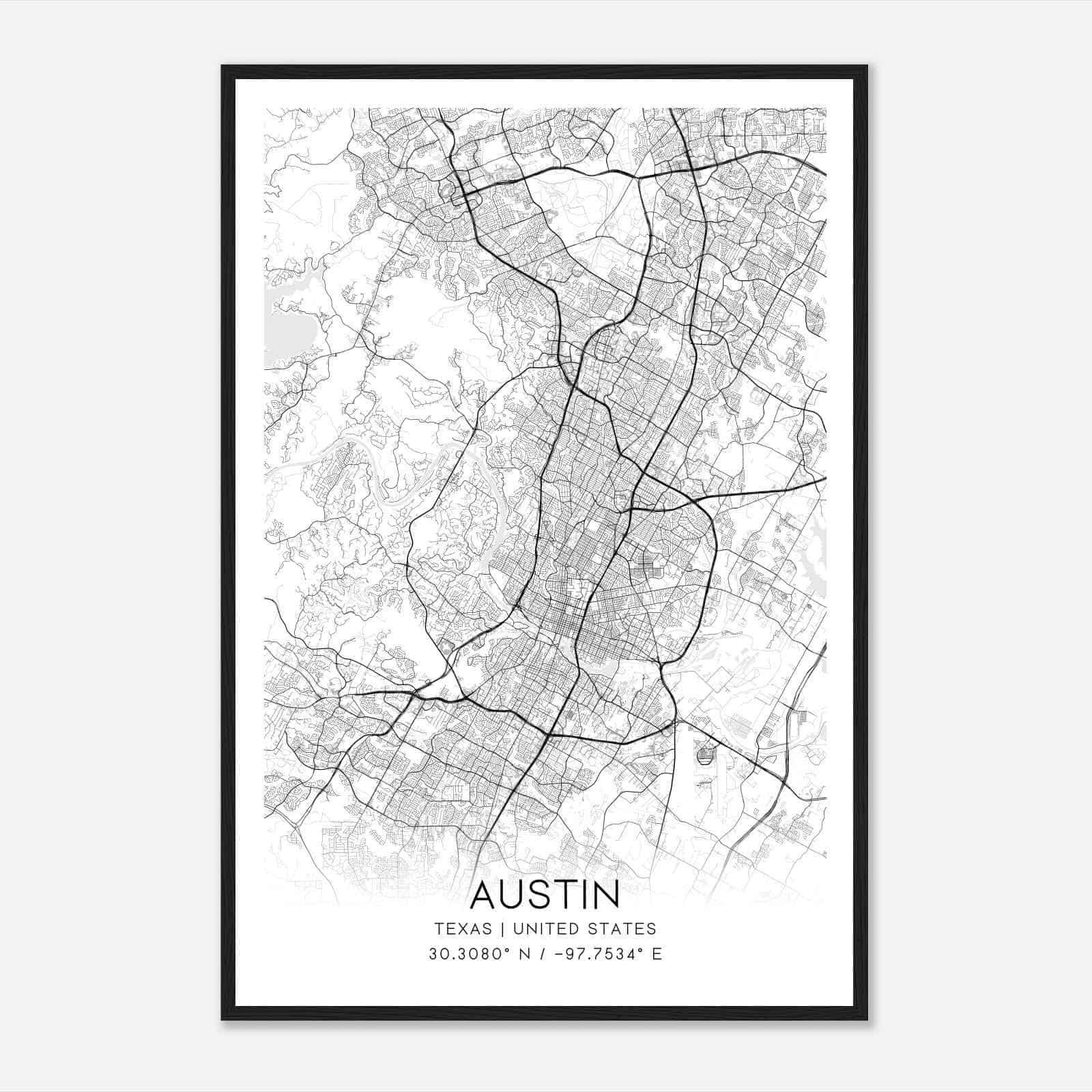 Austin Texas Map Poster, Modern Home Decor Wall Art Print - Custom Maps ...