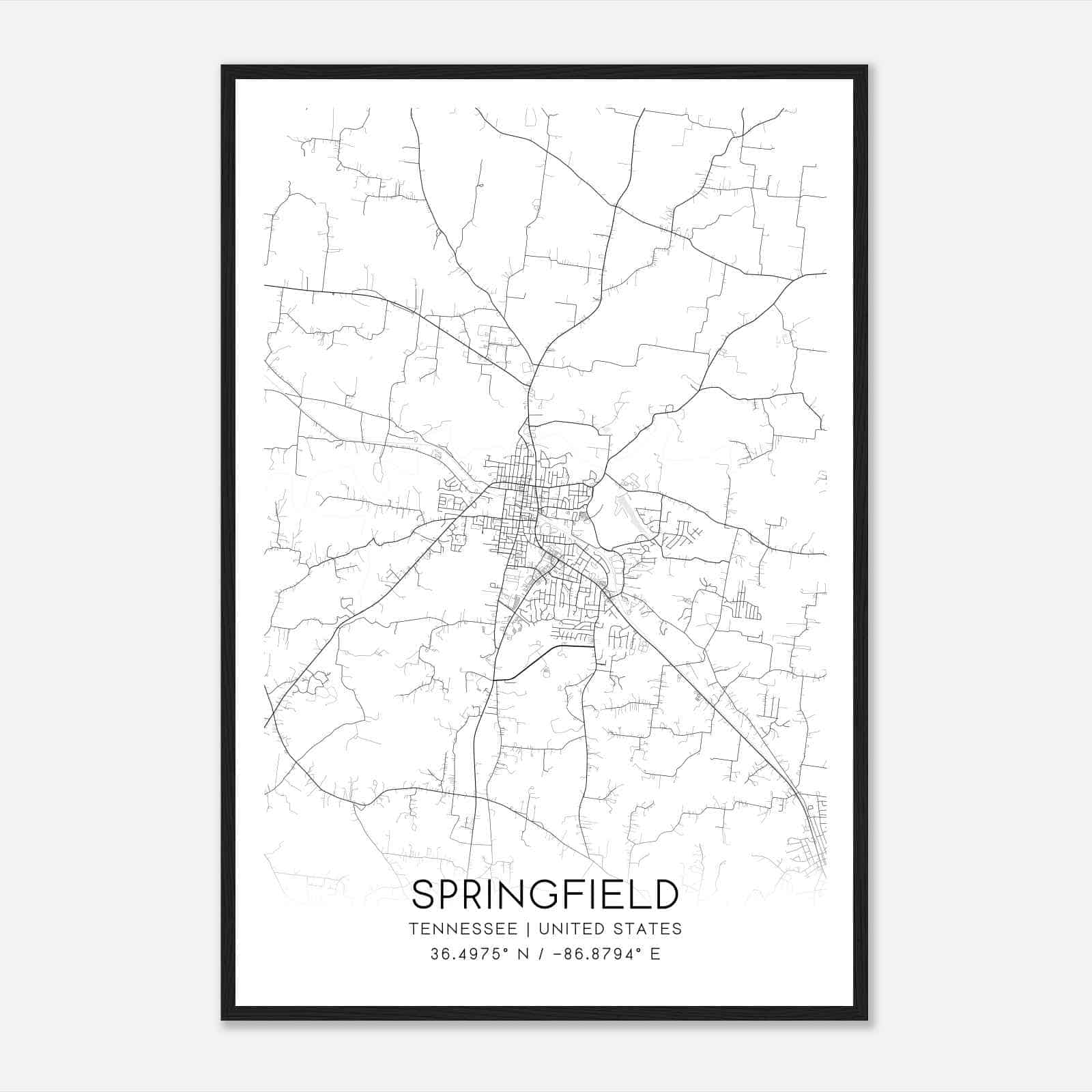 Springfield Tennessee Map Poster, Modern Home Decor Wall Art Print ...