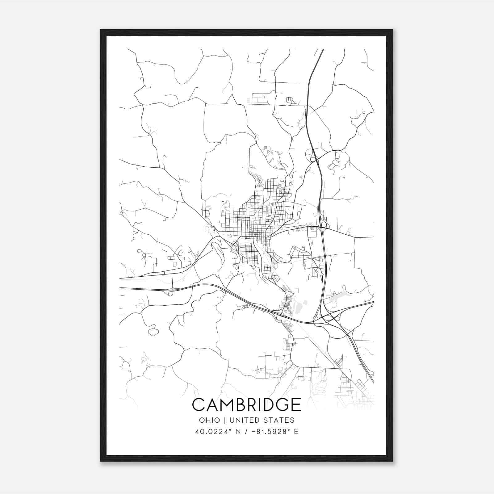 Cambridge Ohio Map Poster, Modern Home Decor Wall Art Print - Custom ...