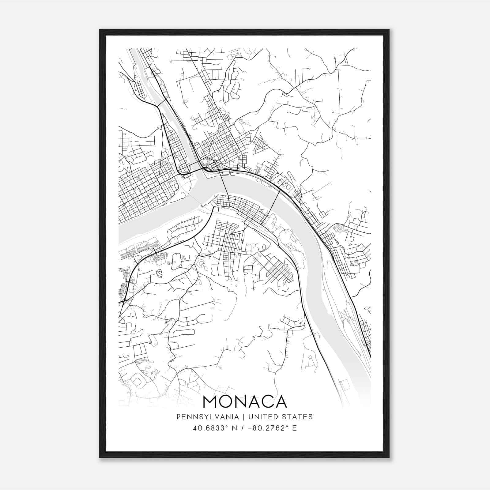 Monaca Pennsylvania Map Poster, Modern Home Decor Wall Art Print ...