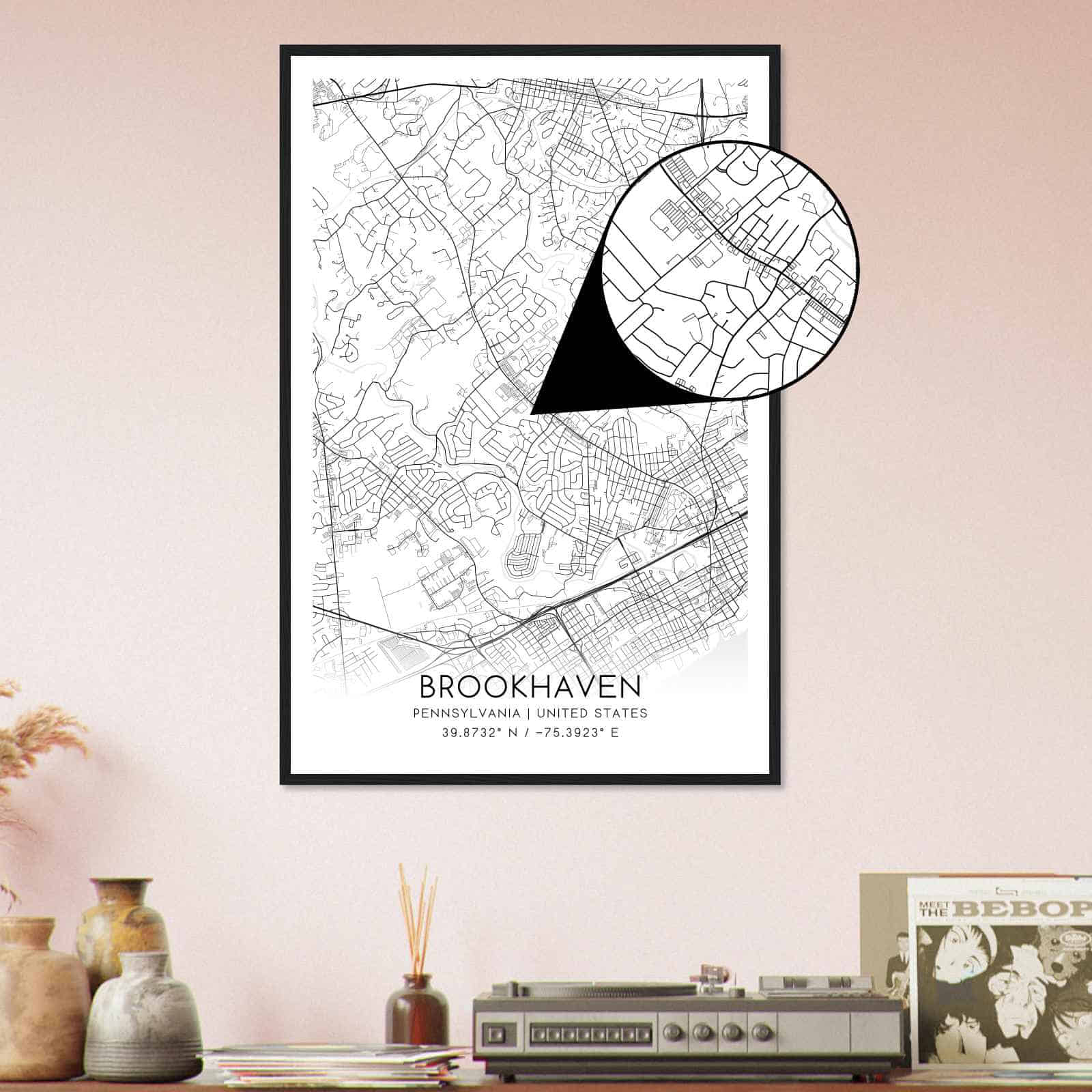 Brookhaven Pennsylvania Map Poster, Modern Home Decor Wall Art Print ...