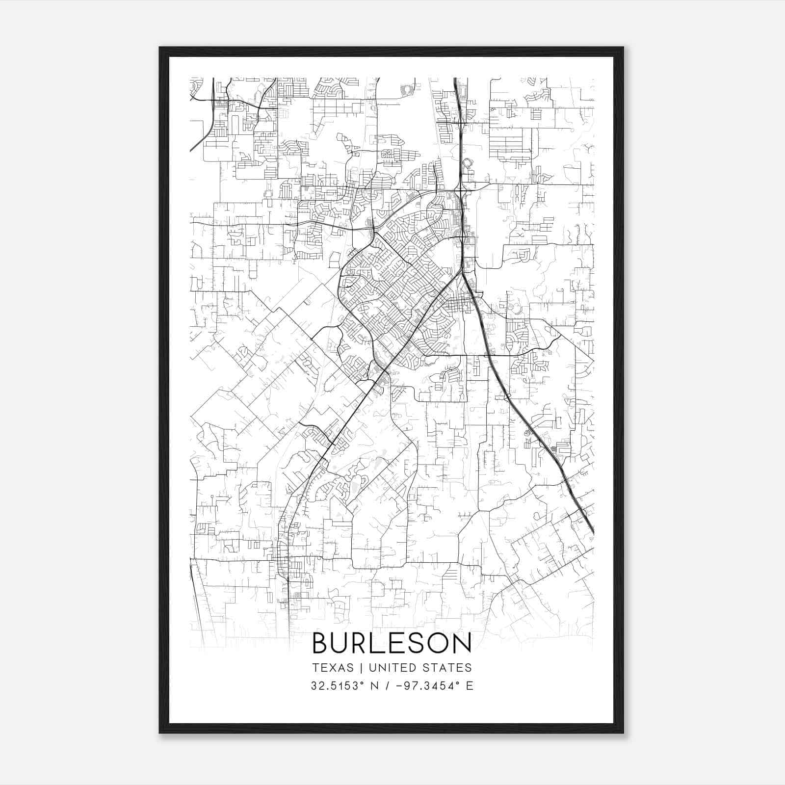Burleson Texas Map Poster, Modern Home Decor Wall Art Print - Custom ...