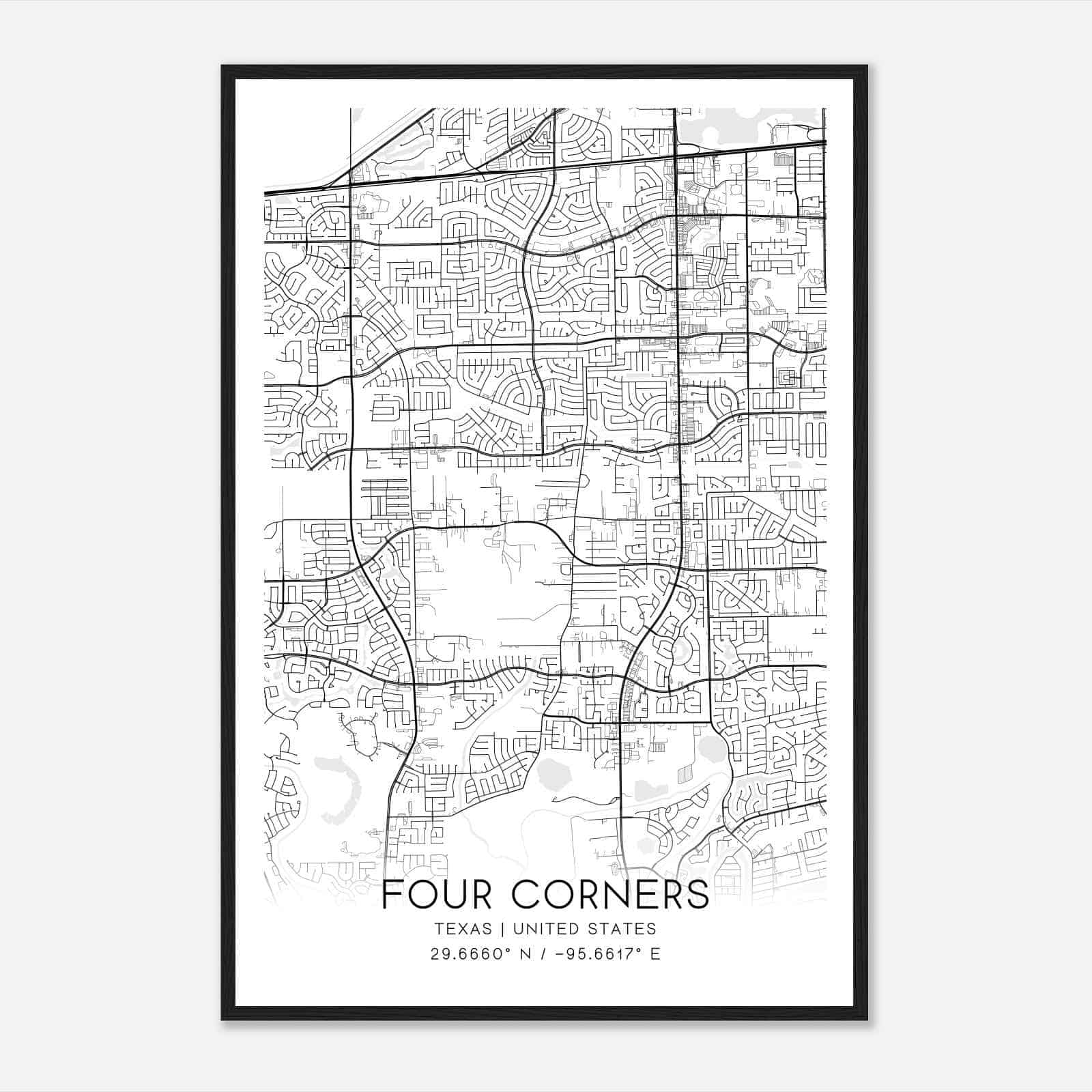 Four Corners Texas Map Poster, Modern Home Decor Wall Art Print ...