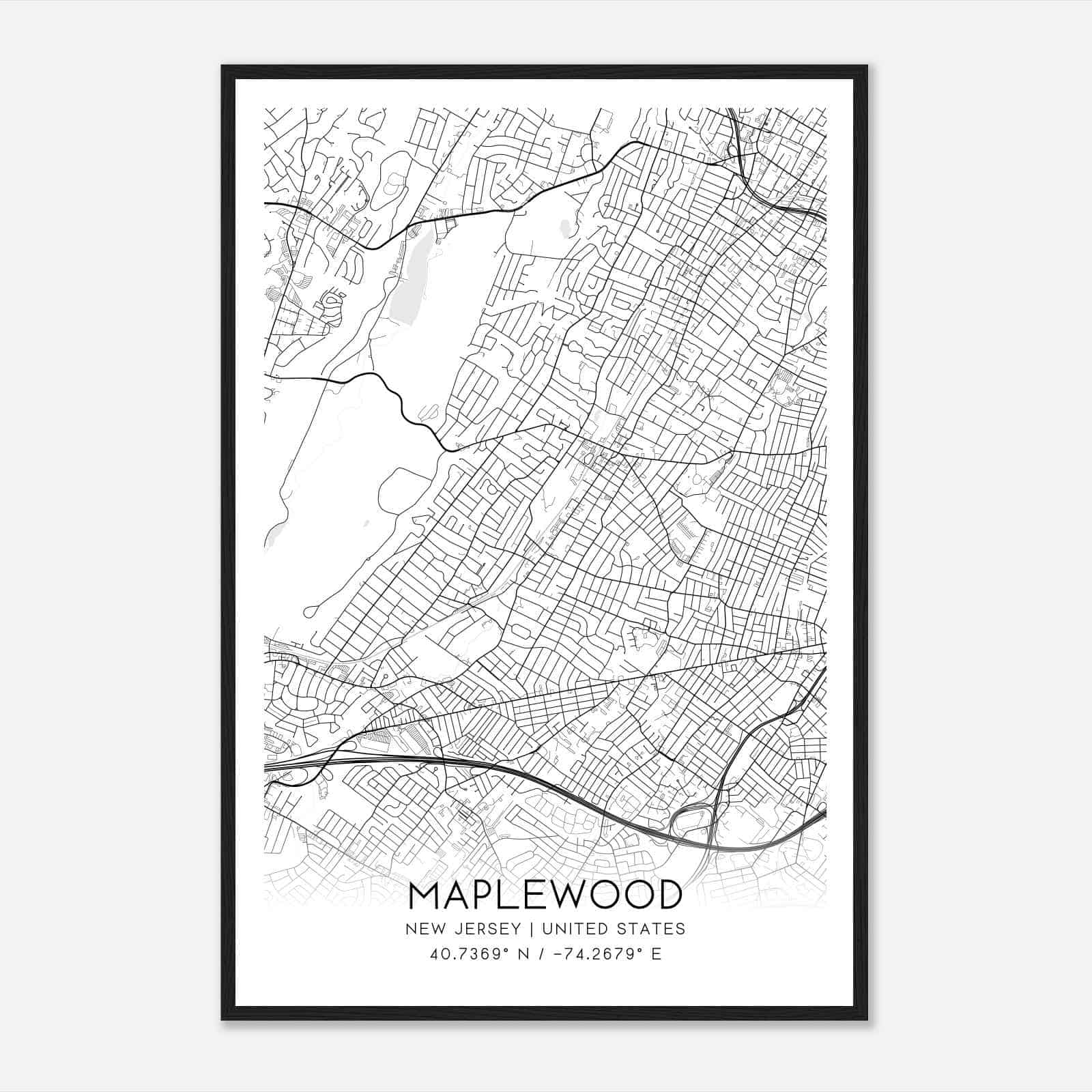 Maplewood New Jersey Map Poster, Modern Home Decor Wall Art Print ...