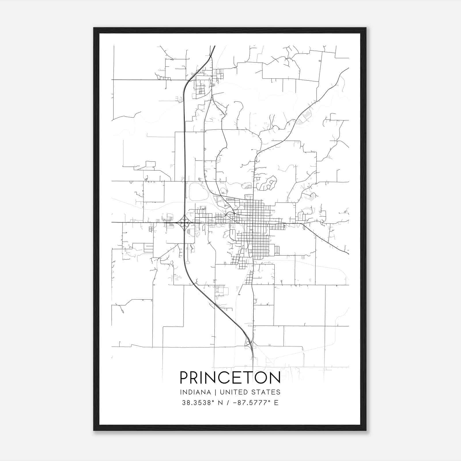 Princeton Indiana Map Poster, Modern Home Decor Wall Art Print - Custom ...
