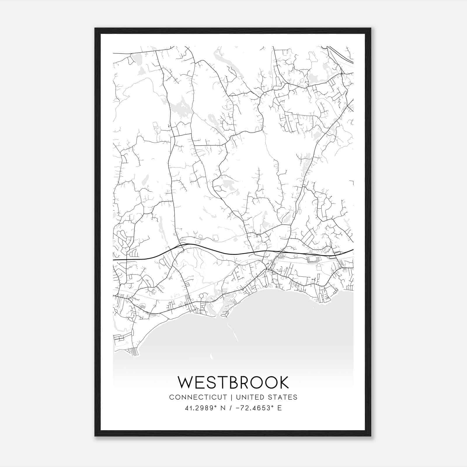 Westbrook Connecticut Map Poster, Modern Home Decor Wall Art Print - Custom Maps & Posters