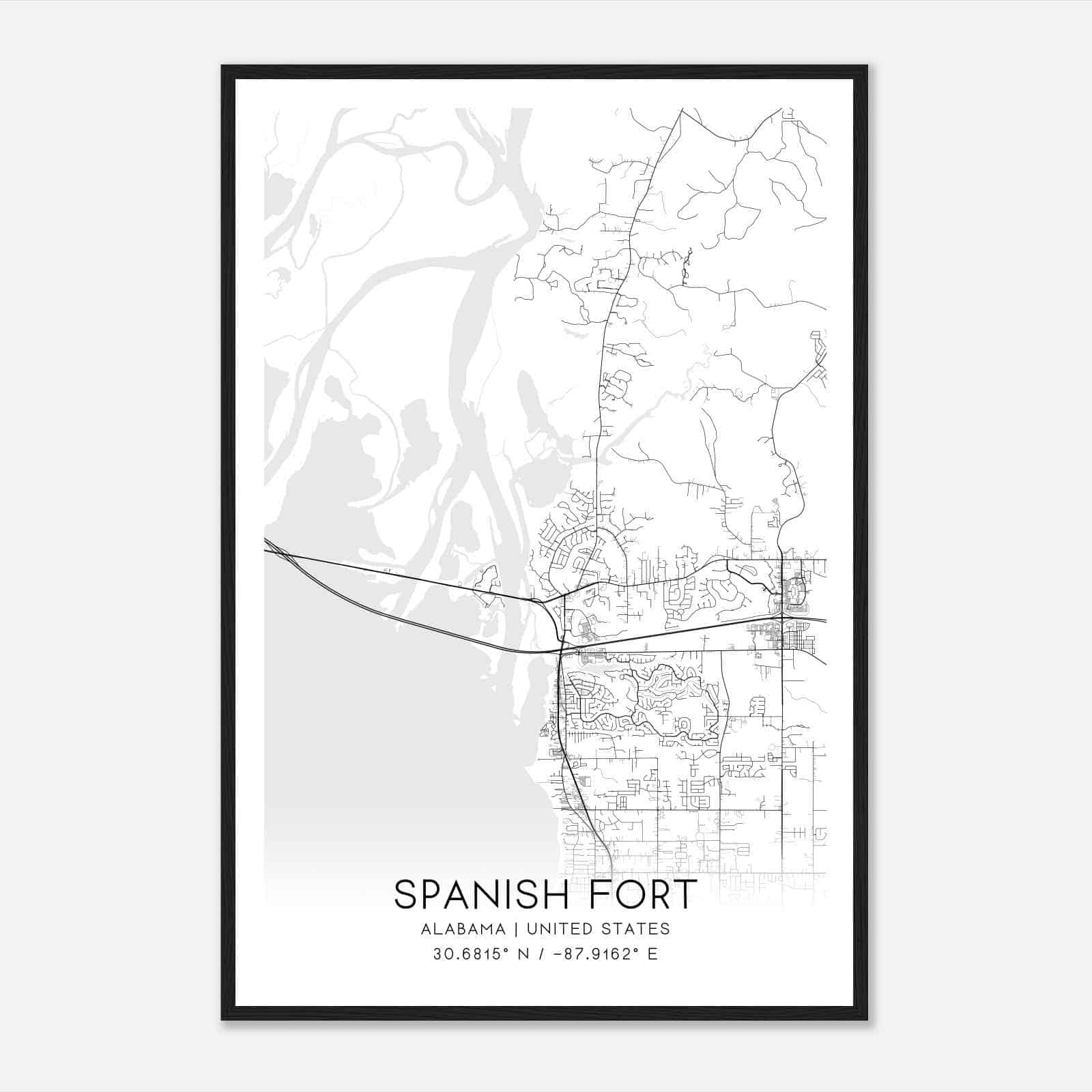 Vintage Spanish Fort Alabama Map Poster, Modern Home Decor Wall Art ...