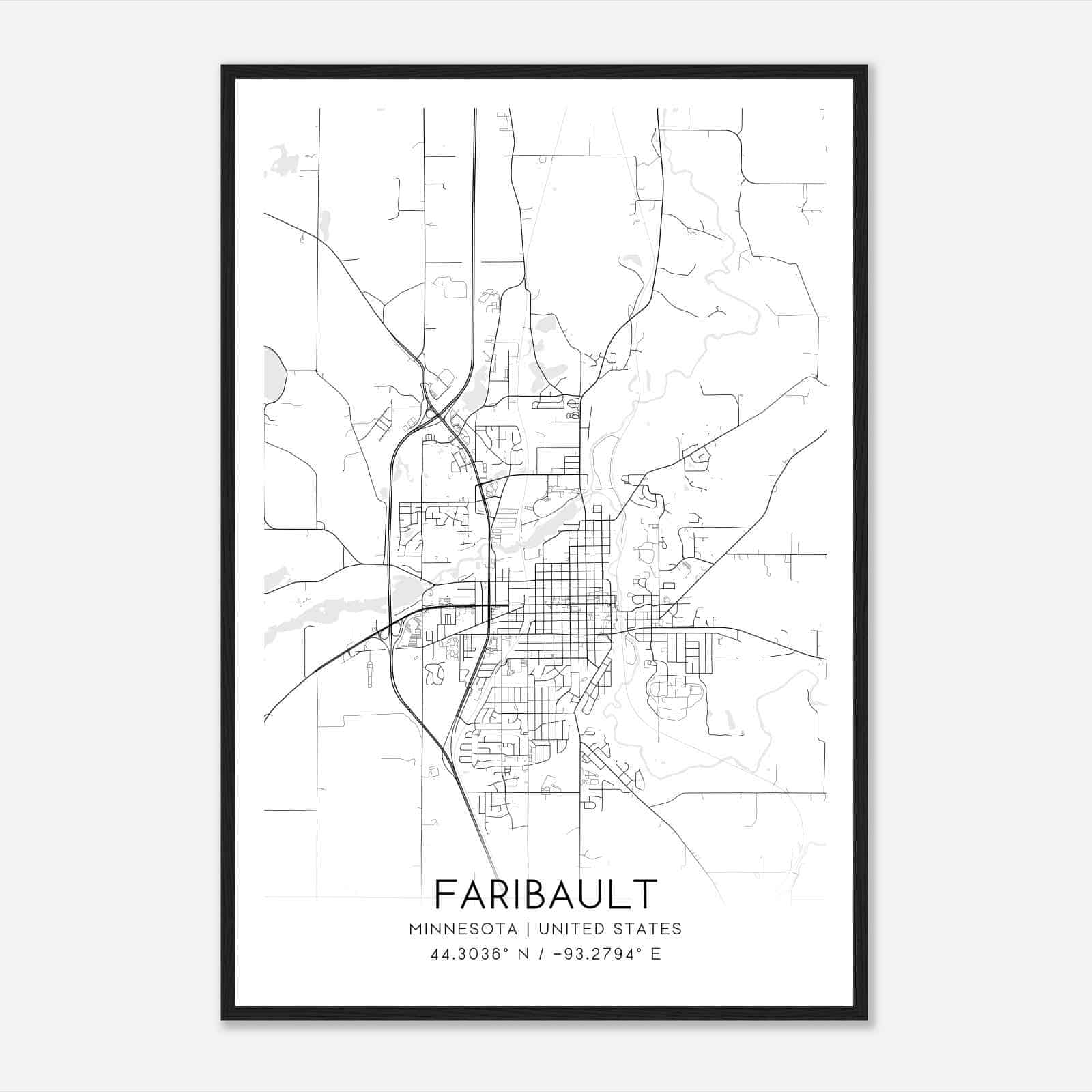 Faribault Minnesota Map Poster, Modern Home Decor Wall Art Print ...