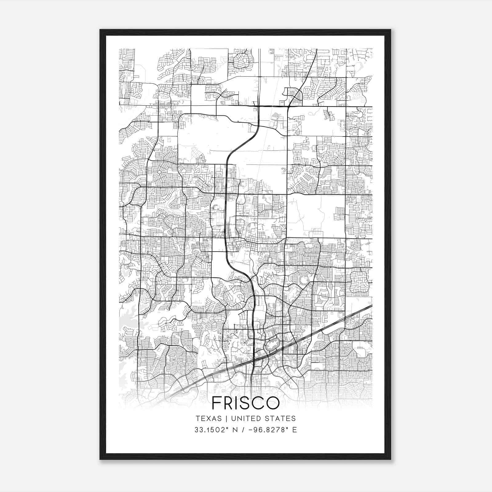 Frisco Texas Map Poster, Modern Home Decor Wall Art Print - Custom Maps ...