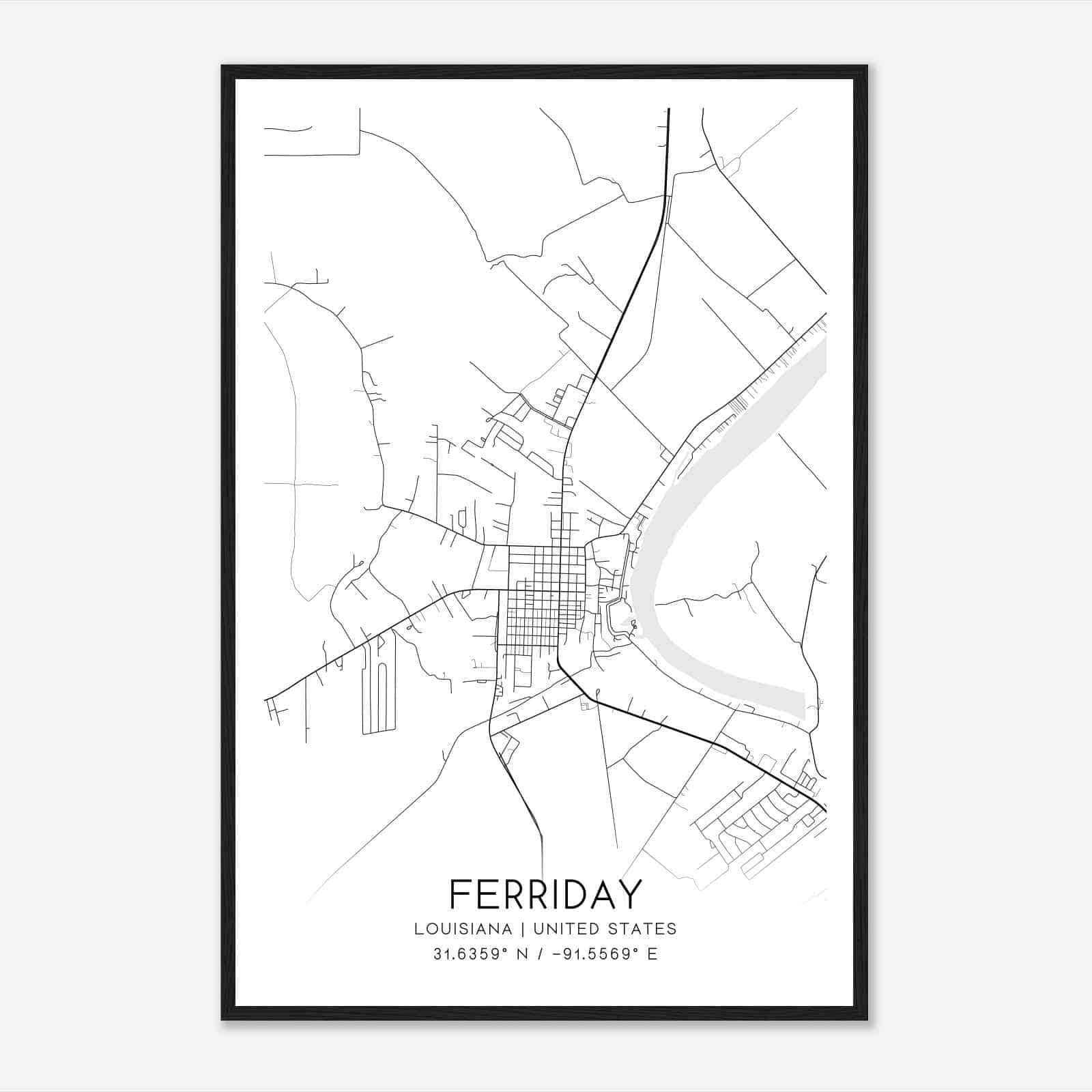 Ferriday Louisiana Map Poster, Modern Home Decor Wall Art Print ...