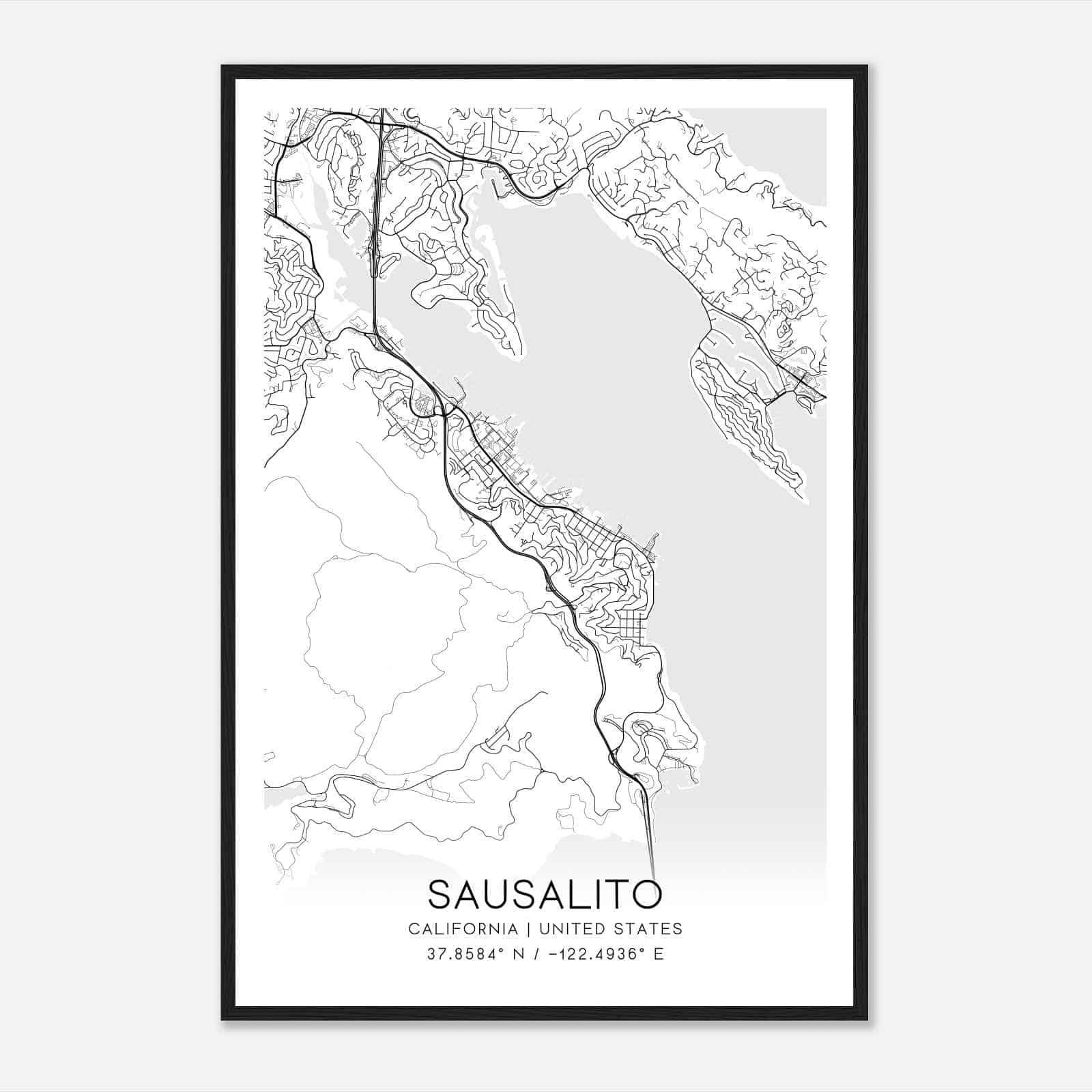 Sausalito California Map Poster, Modern Home Decor Wall Art Print ...