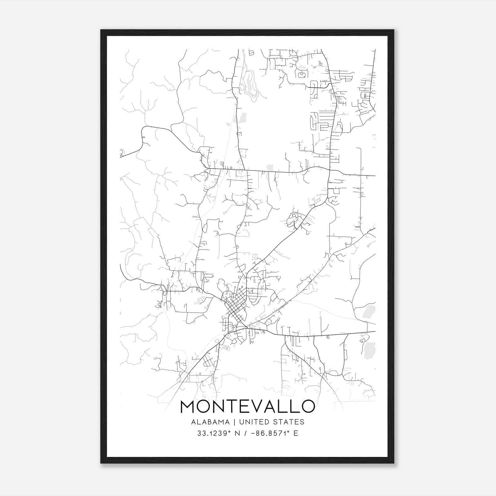 Montevallo Alabama Map Poster, Modern Home Decor Wall Art Print ...