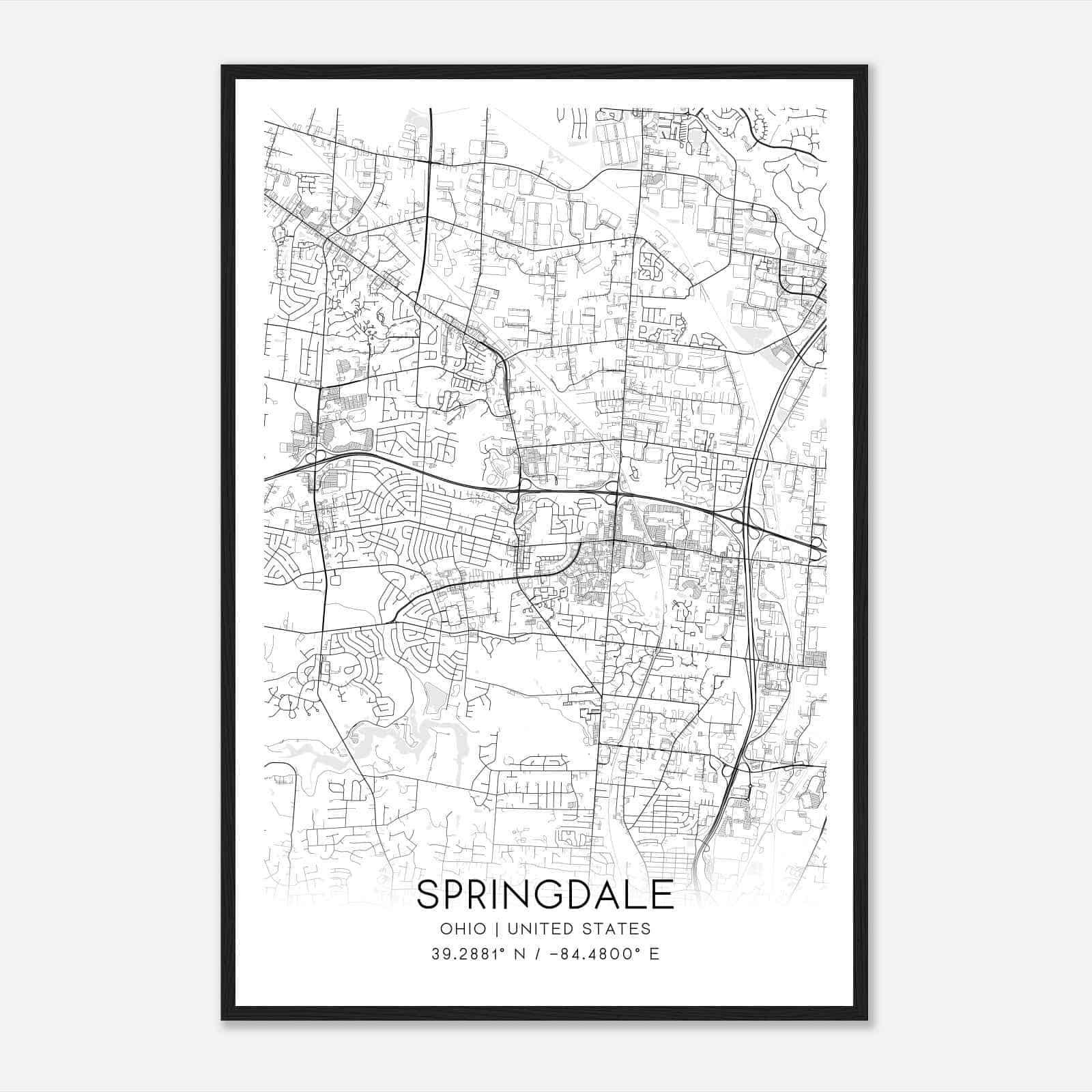 Springdale Ohio Map Poster, Modern Home Decor Wall Art Print - Custom ...