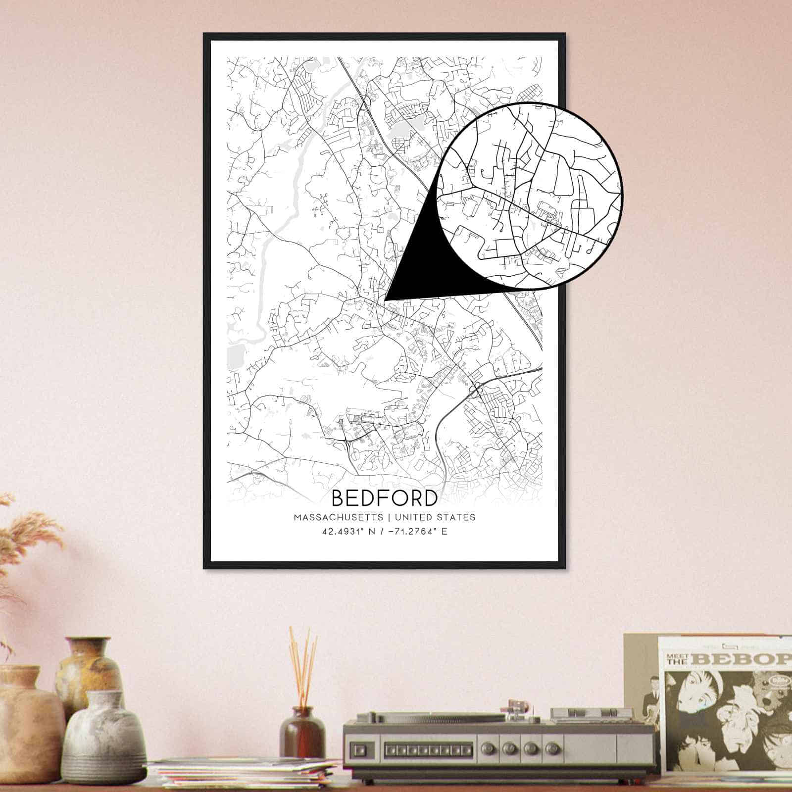 Bedford Massachusetts Map Poster, Modern Home Decor Wall Art Print ...