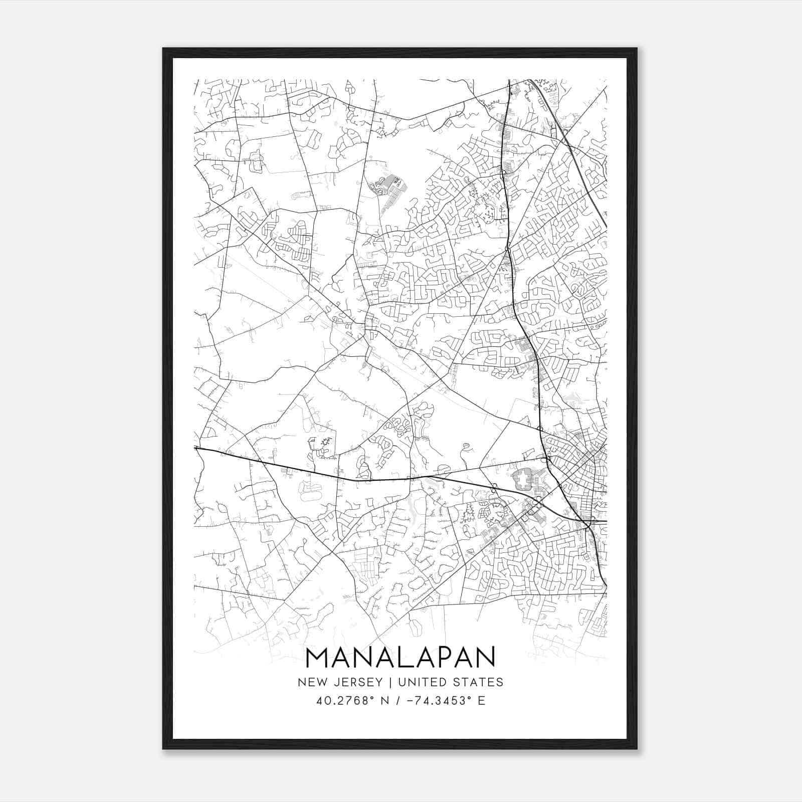 Manalapan New Jersey Map Poster, Modern Home Decor Wall Art Print ...