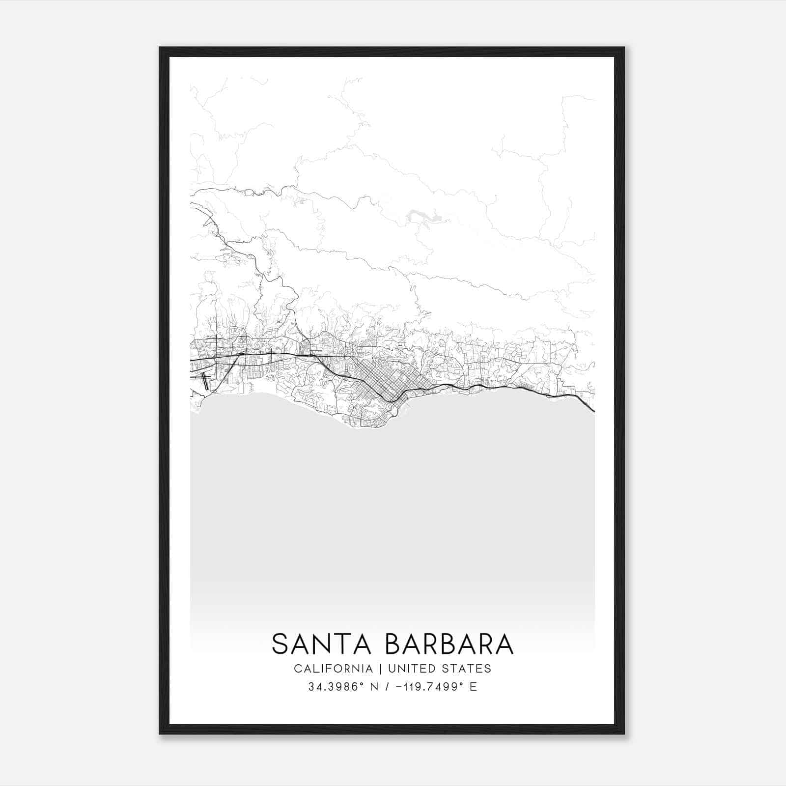 Santa Barbara California Map Poster, Modern Home Decor Wall Art Print ...