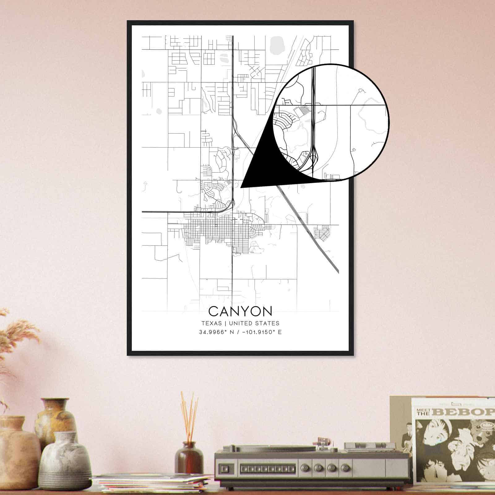 Canyon Texas Map Poster, Modern Home Decor Wall Art Print - Custom Maps ...