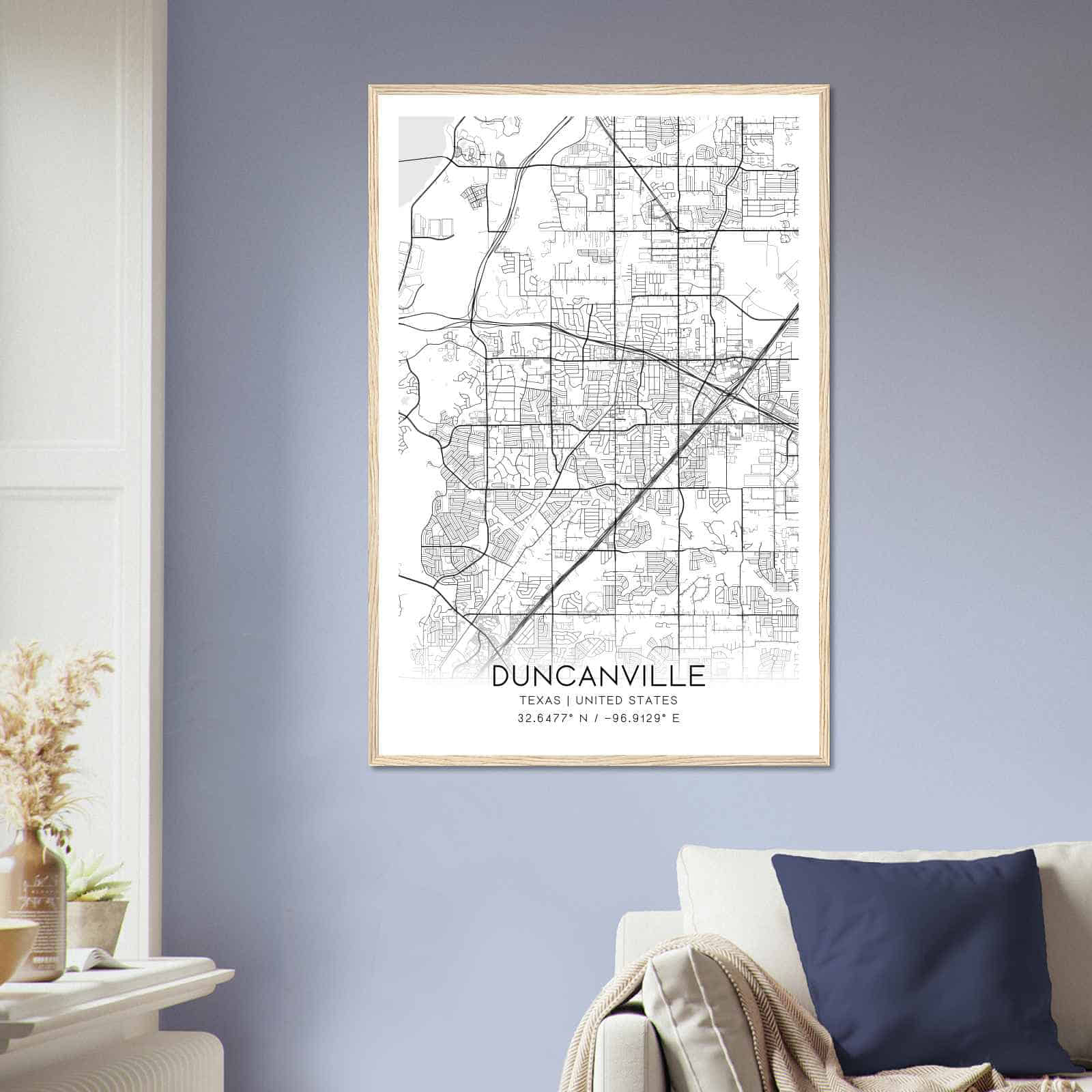 Duncanville Texas Map Poster, Modern Home Decor Wall Art Print - Custom ...