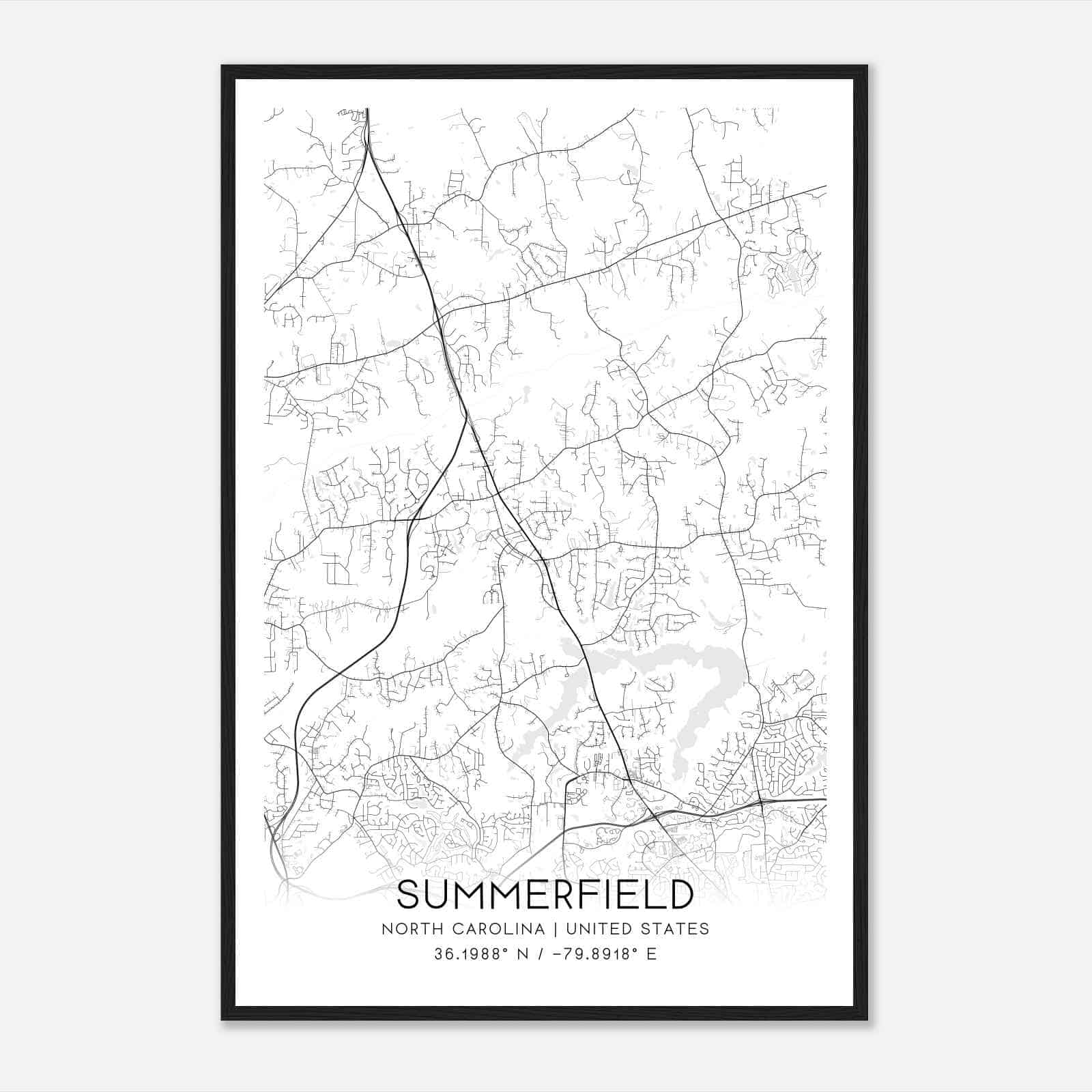 Summerfield North Carolina Map Poster, Modern Home Decor Wall Art Print ...