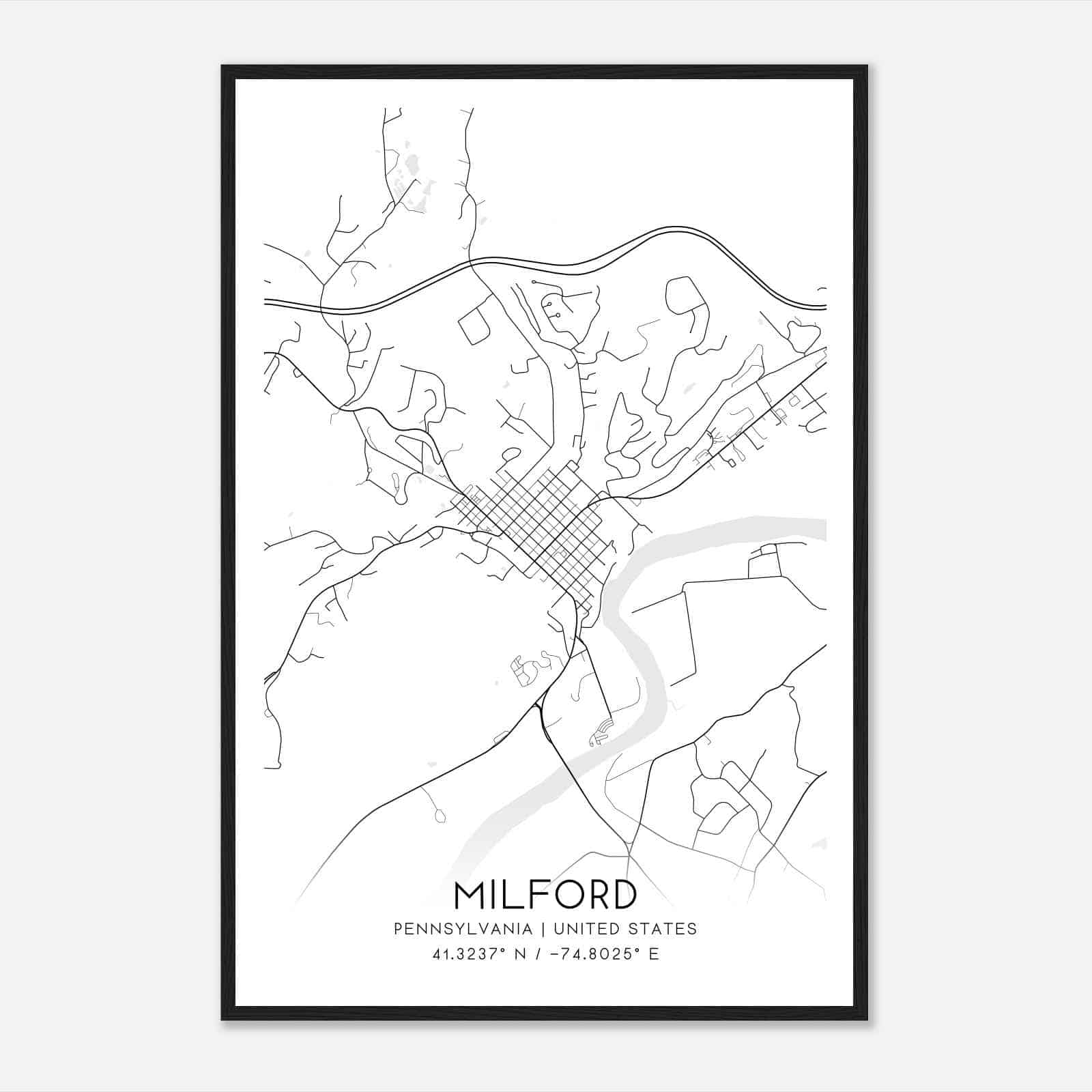 Milford Pennsylvania Map Poster, Modern Home Decor Wall Art Print ...