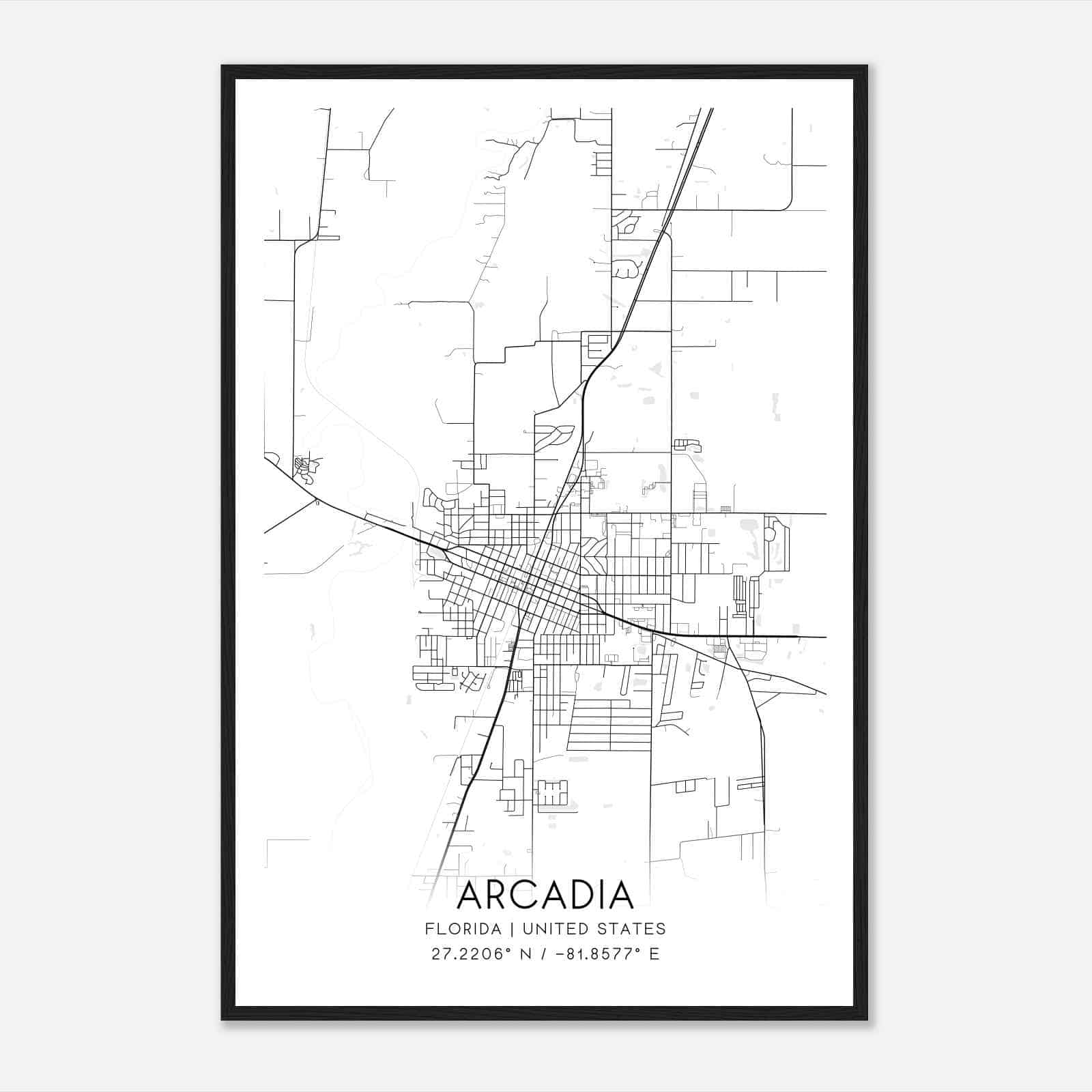 Arcadia Florida Map Poster, Modern Home Decor Wall Art Print - Custom ...