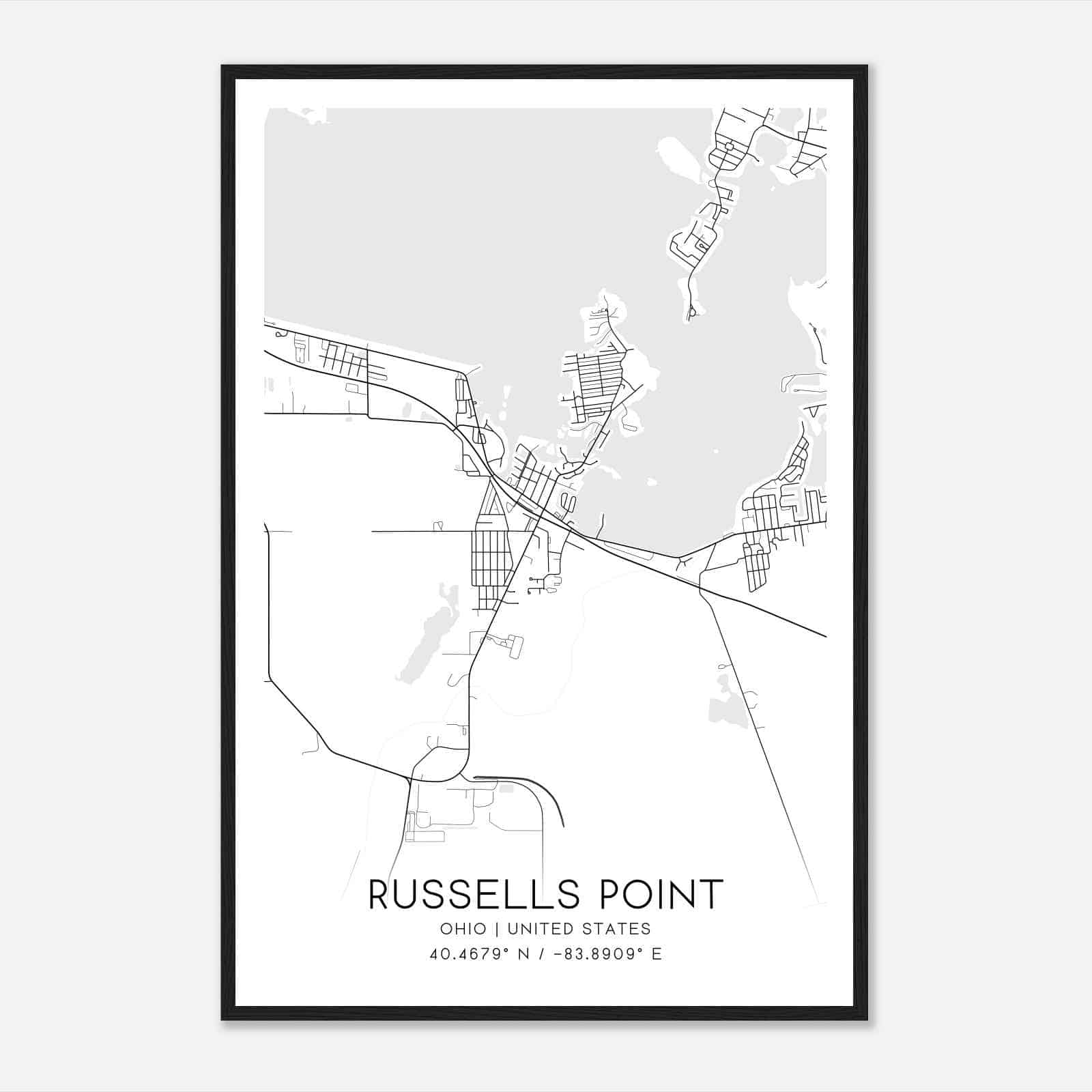 Russells Point Ohio Map Poster, Modern Home Decor Wall Art Print ...