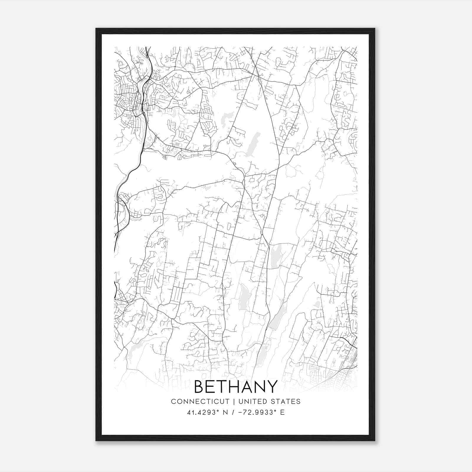 Bethany Connecticut Map Poster, Modern Home Decor Wall Art Print ...