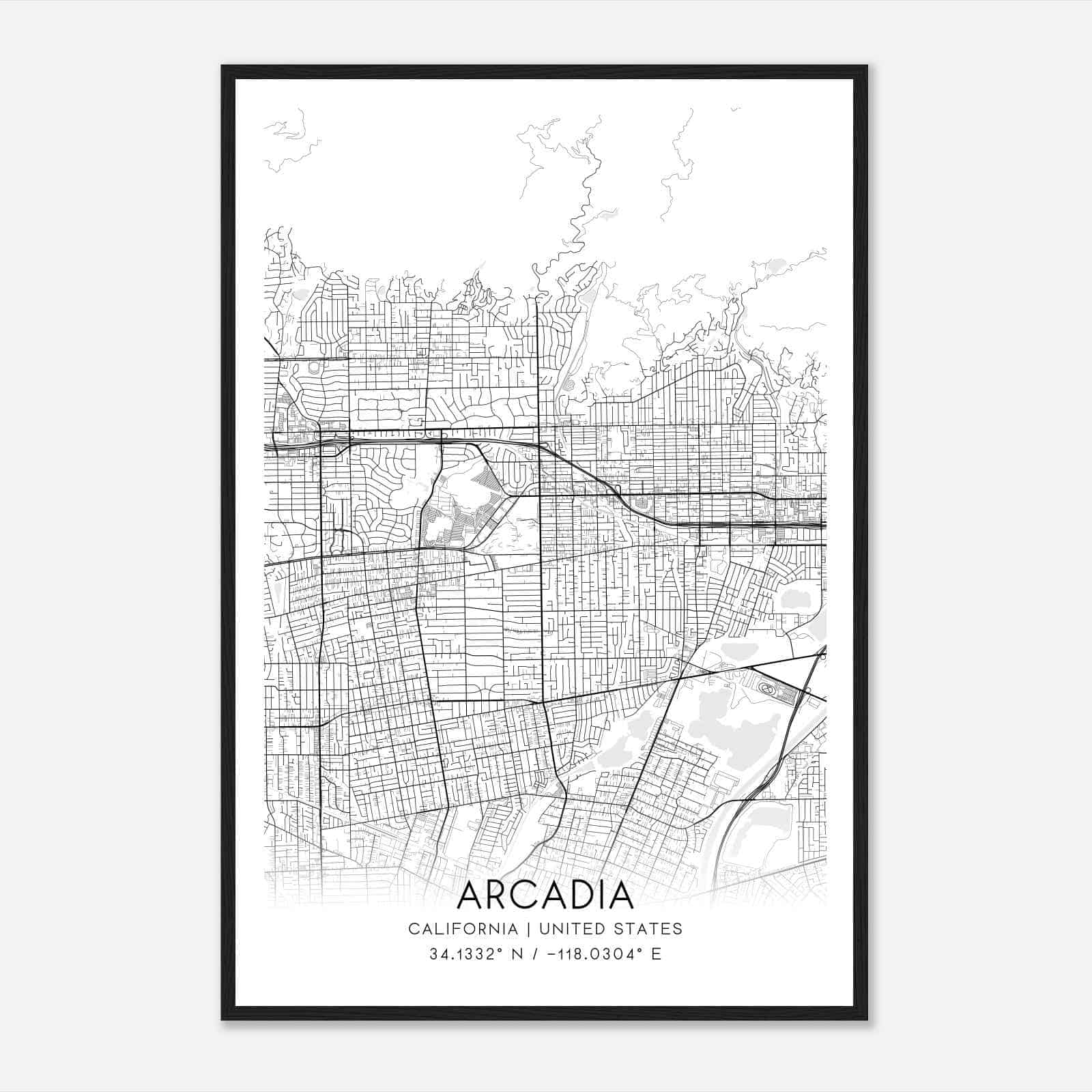 Arcadia California Map Poster, Modern Home Decor Wall Art Print ...