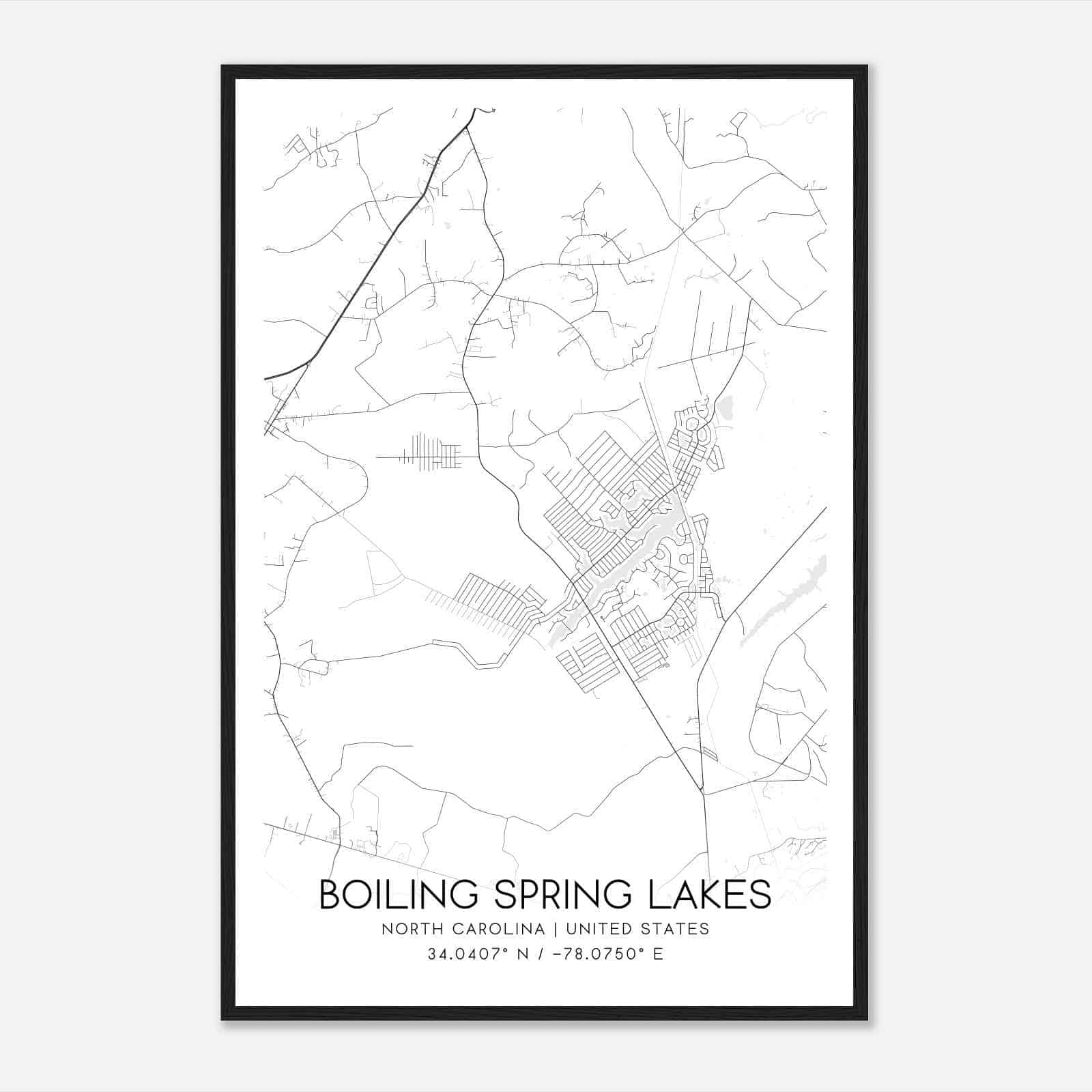 Boiling Spring Lakes North Carolina Map Poster, Modern Home Decor Wall ...