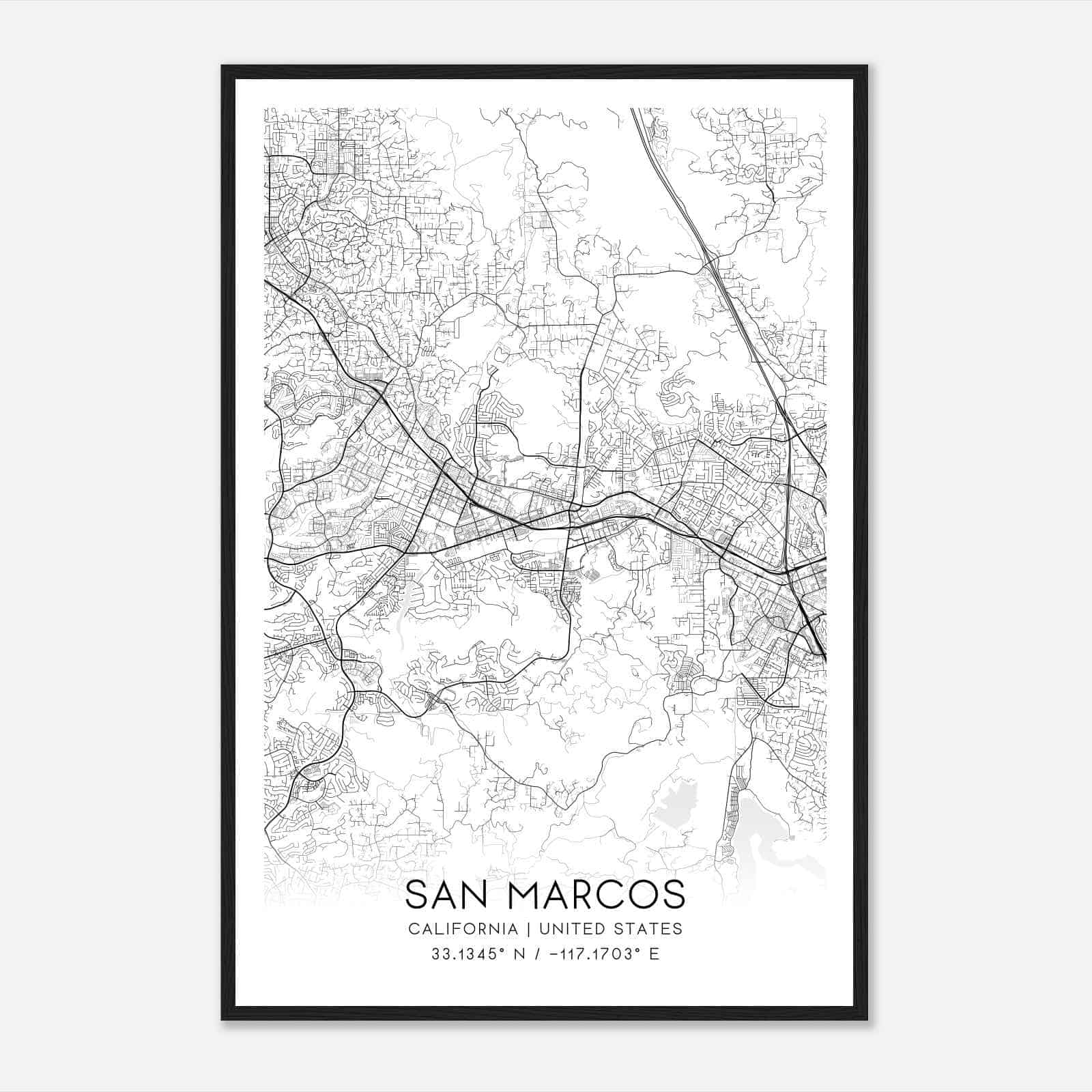 San Marcos California Map Poster, Modern Home Decor Wall Art Print ...