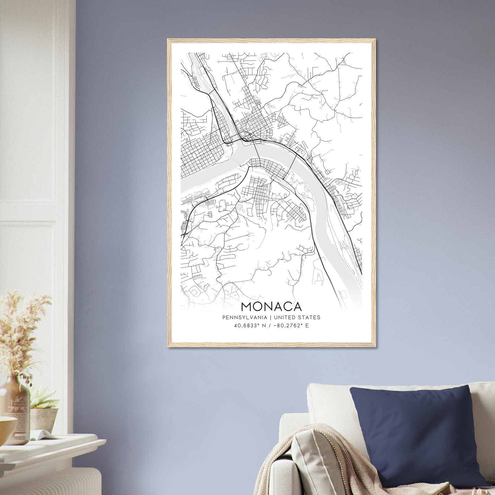 Monaca Pennsylvania Map Poster, Modern Home Decor Wall Art Print ...