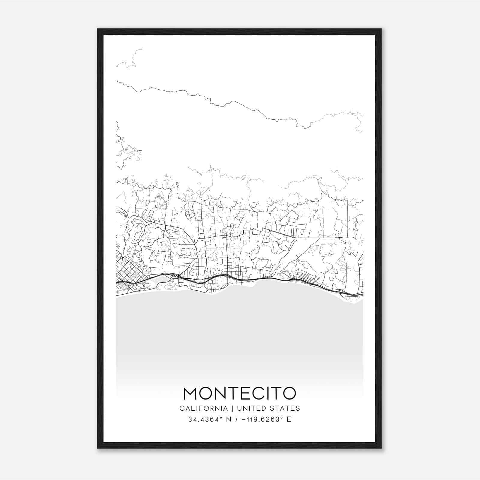 Montecito California Map Poster, Modern Home Decor Wall Art Print ...
